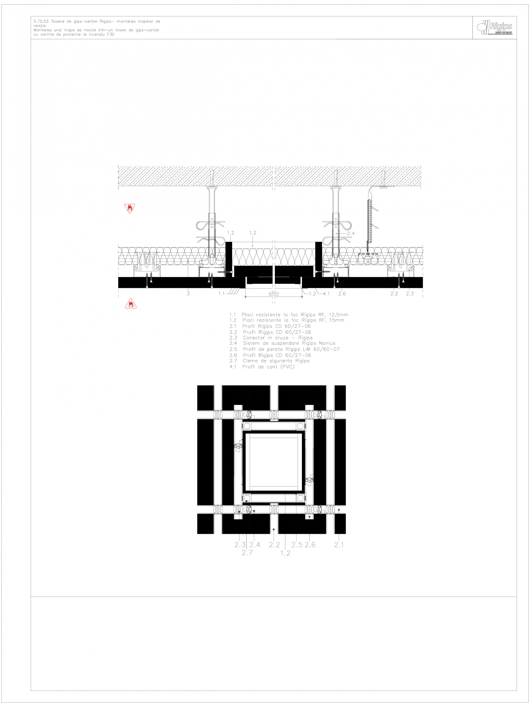CAD-DWG Tavane de gips-carton Rigips- montarea trapelor de revizie 5.75 ...