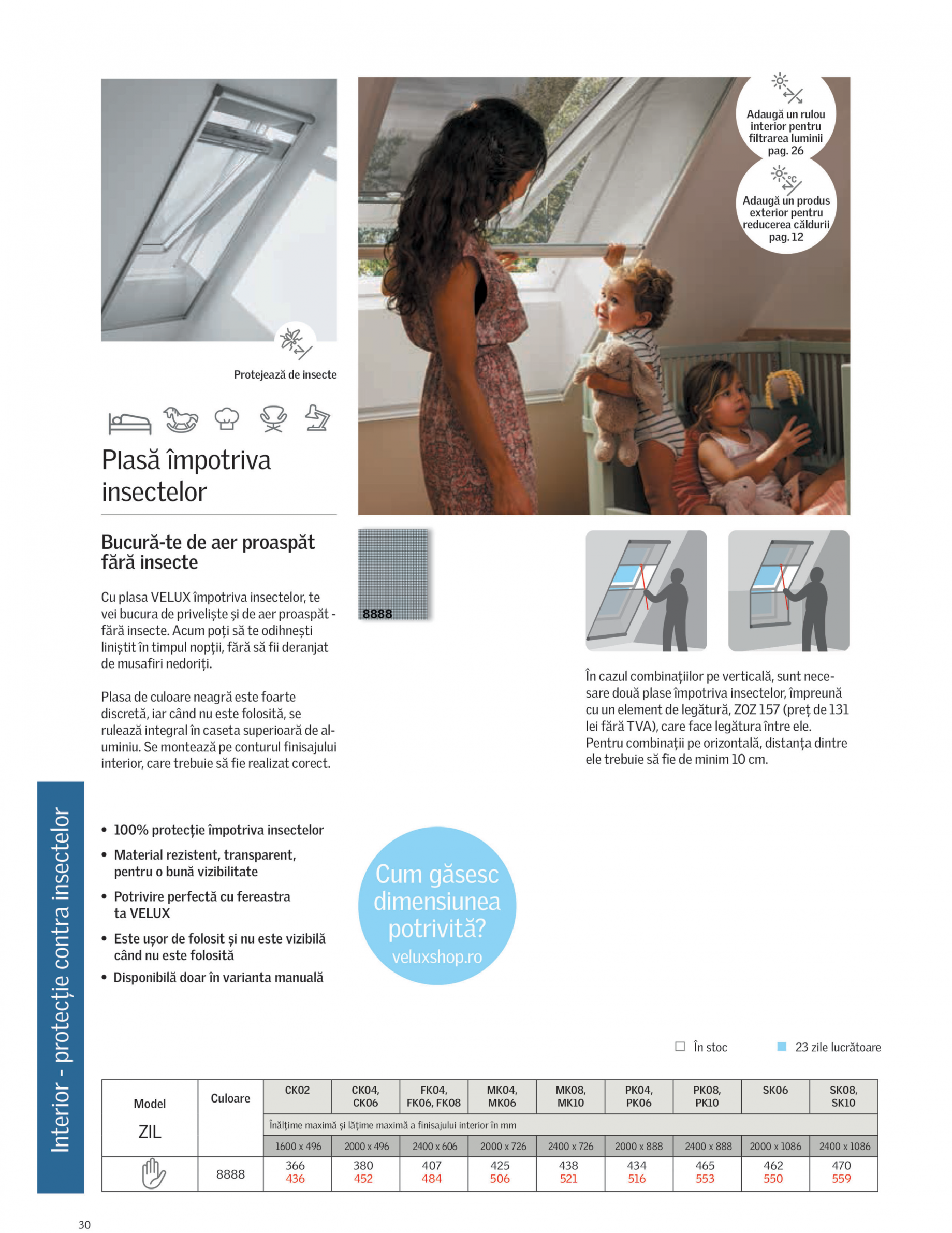 Plasa impotriva insectelor VELUX ZIL Fisa tehnica Romana