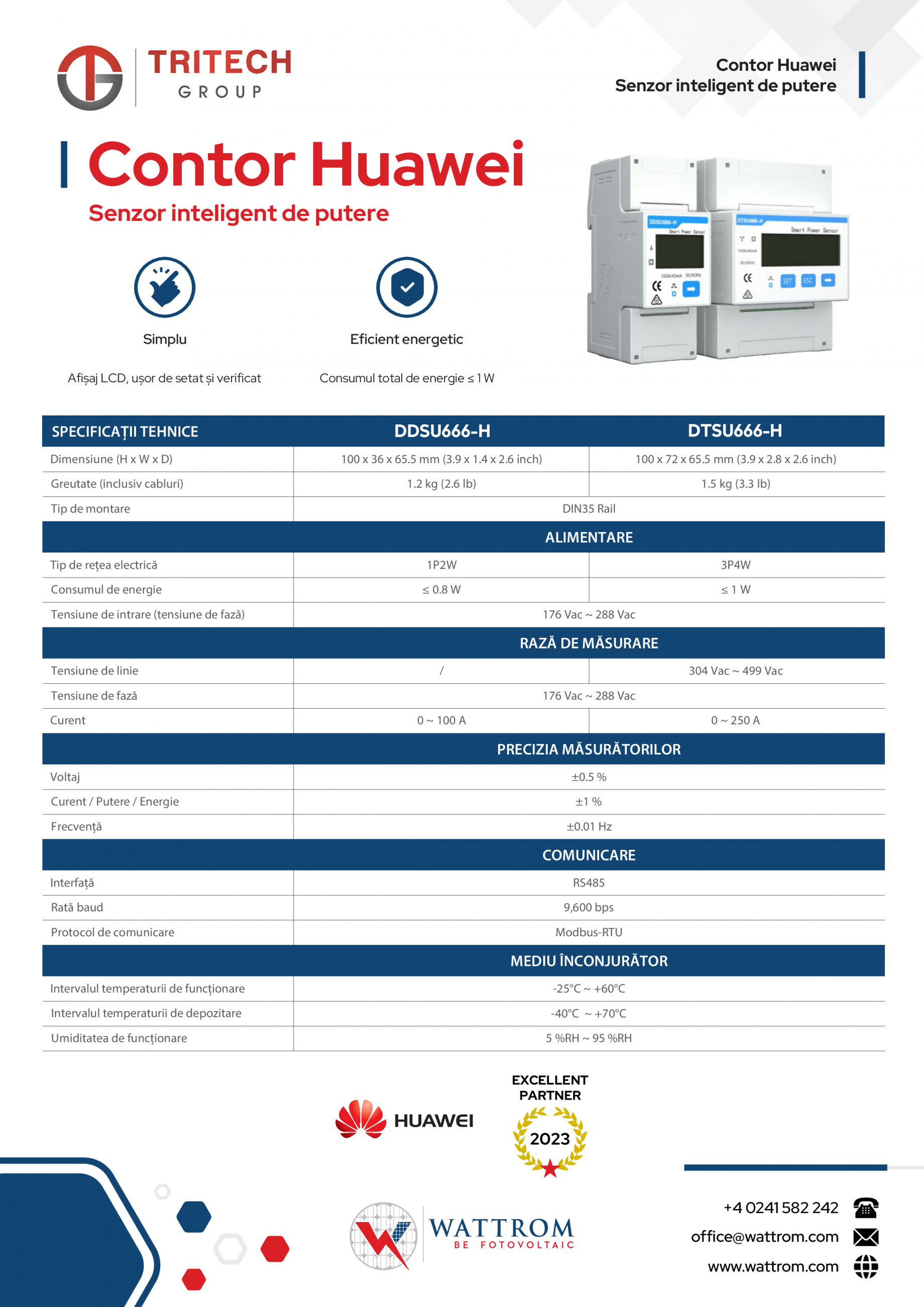 Contor Huawei - Senzor inteligent de putere WATTROM DDSU666-H/DTSU666-H ...