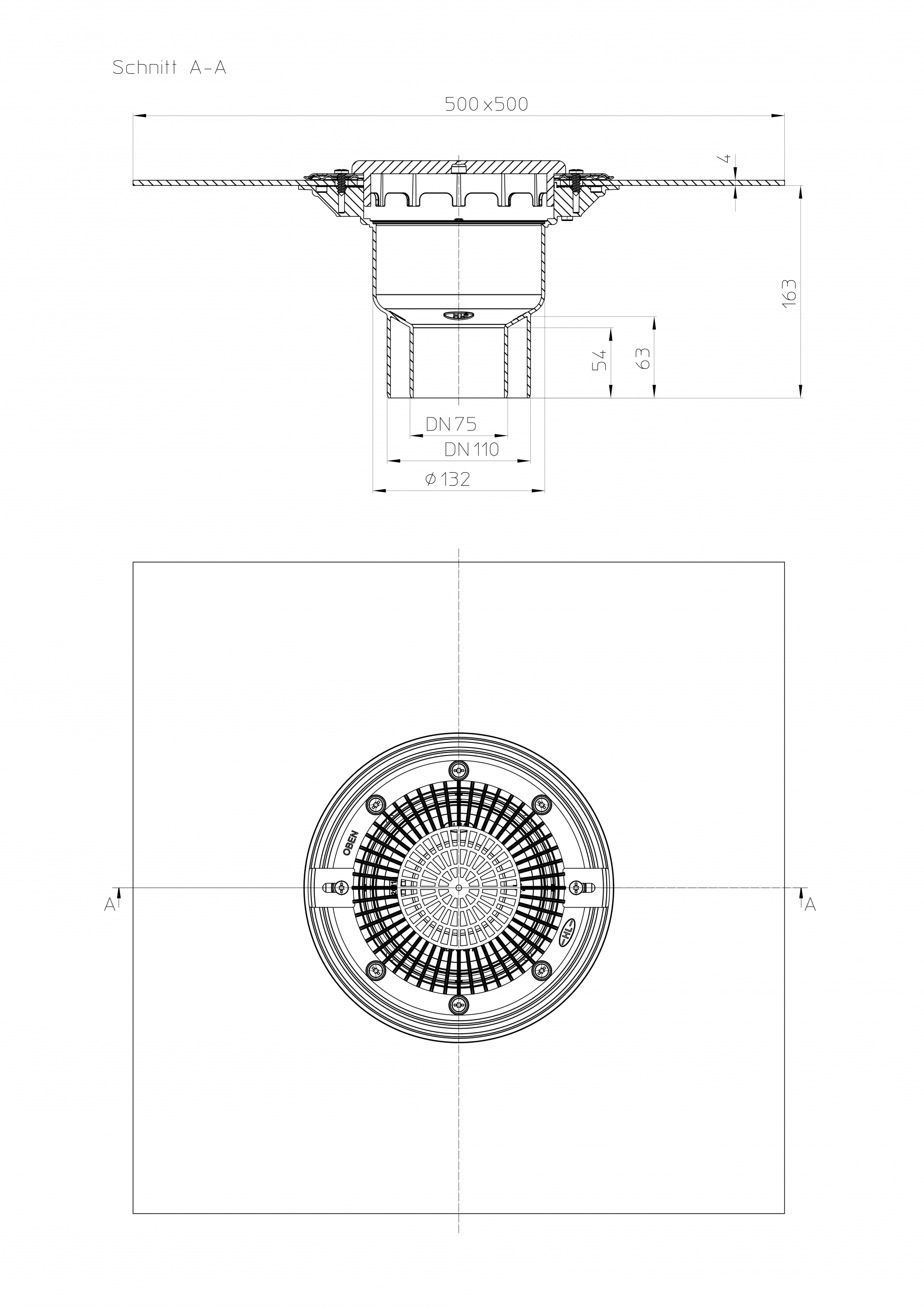 CAD-PDF Desen tehnic: Corp sifon vertical pentru balcon si terasa DN75 ...
