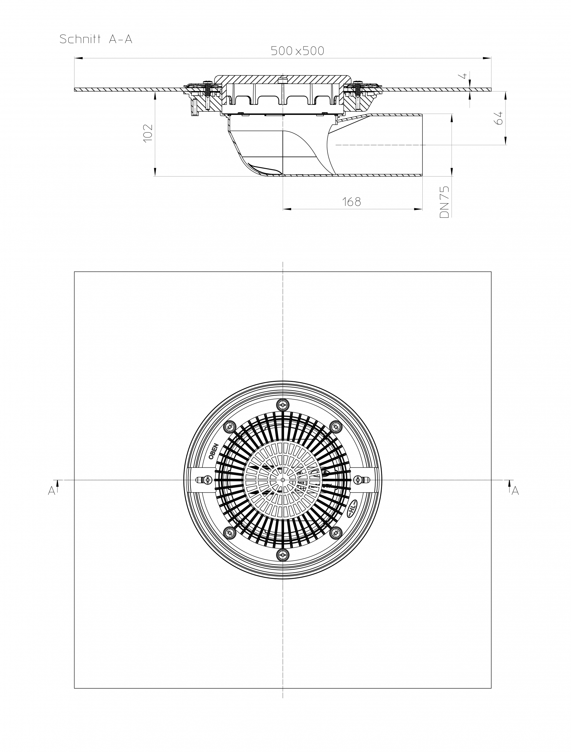 CAD-PDF Desen tehnic: Corp sifon orizontal pentru balcon si terasa DN75 ...