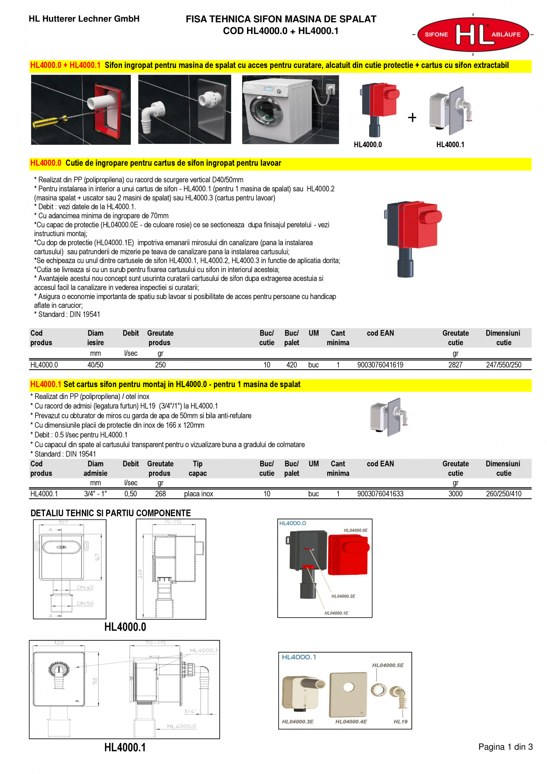 Sifon ingropat pentru masina de spalat cu acces pentru curatare HL ...