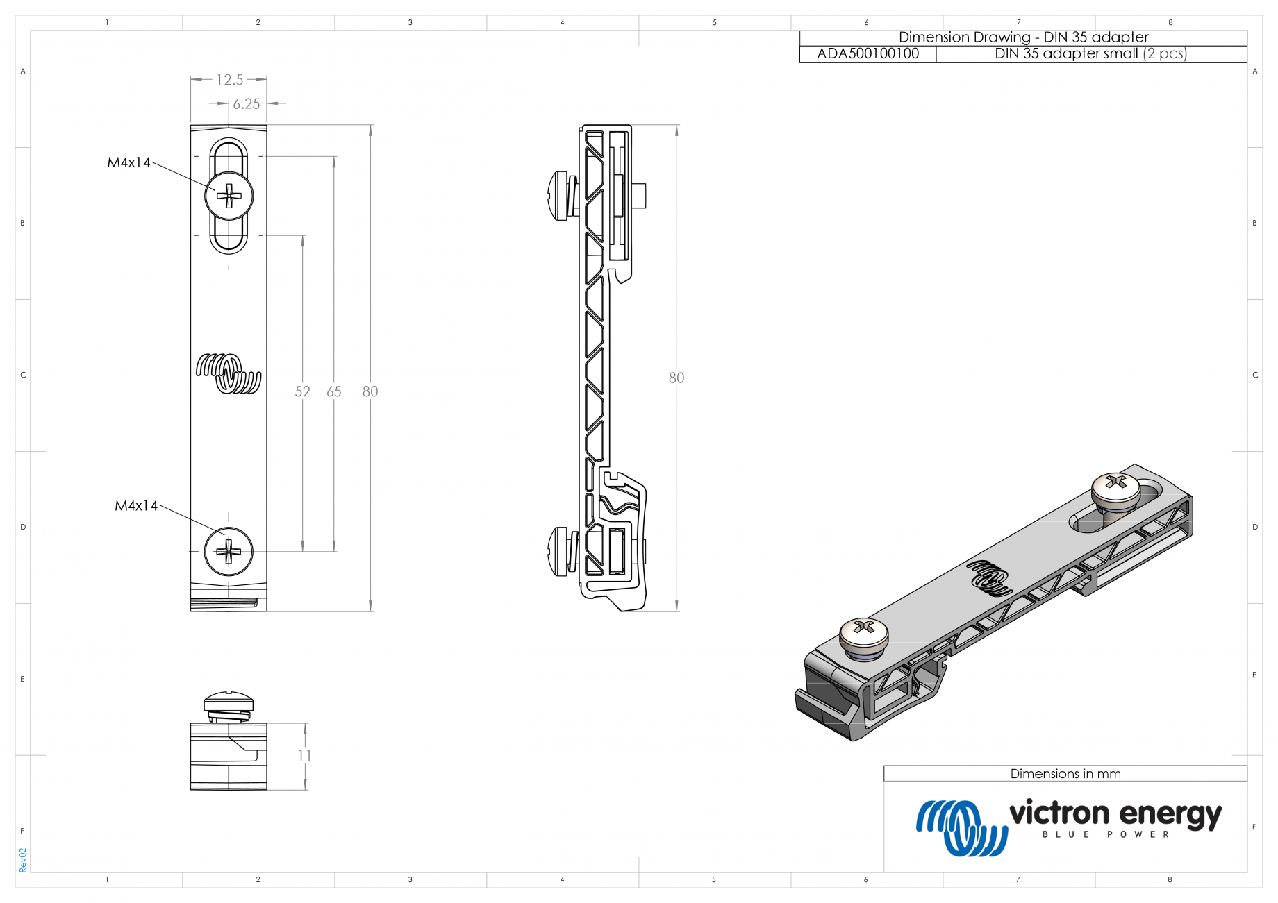 CAD-PDF Dimensiuni Adaptor sina DIN - mic Victron Energy Detaliu de ...