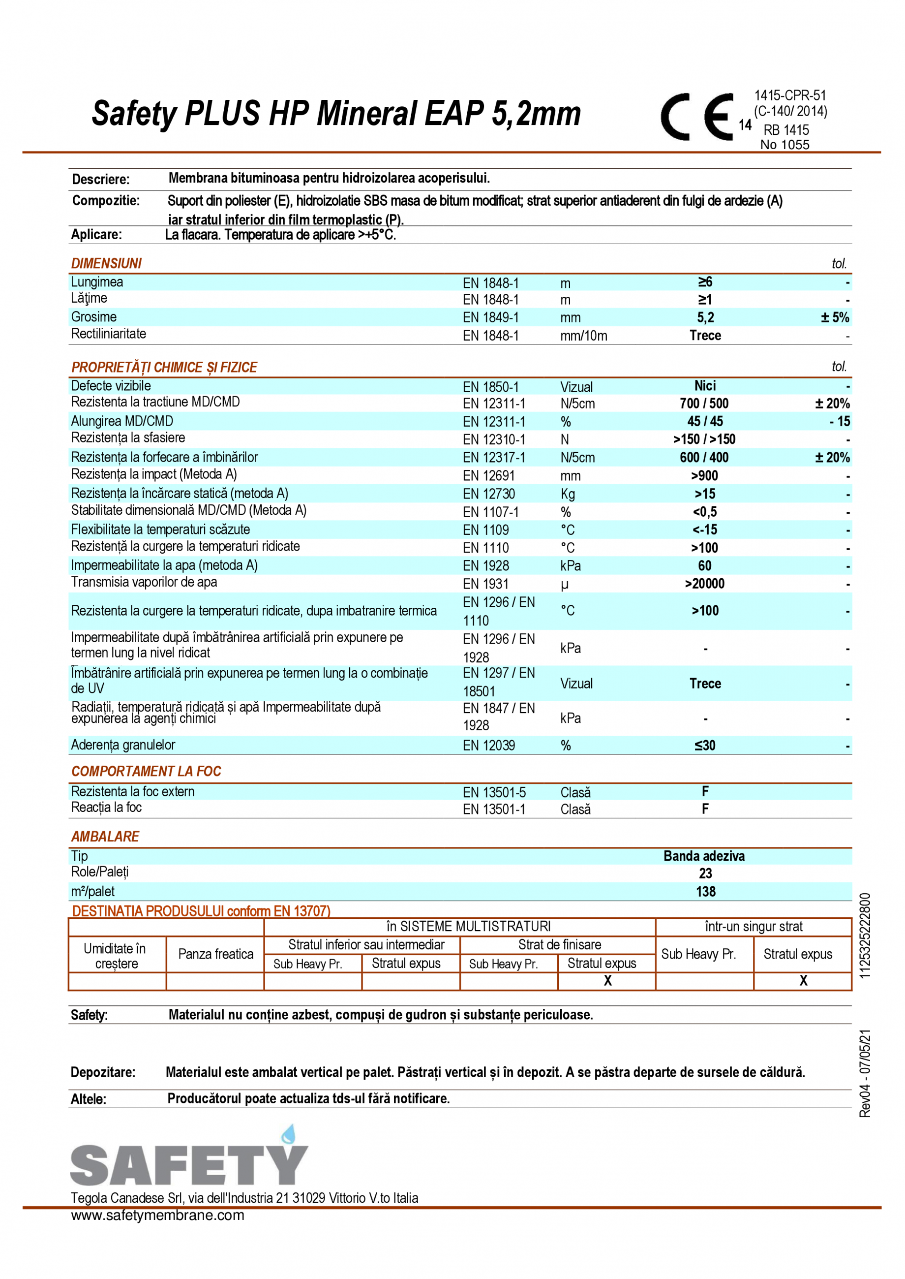 Membrane hidroizolante SBS Safety_PLUS_HP_Mineral_EAP_5,2mm TEGOLA ...