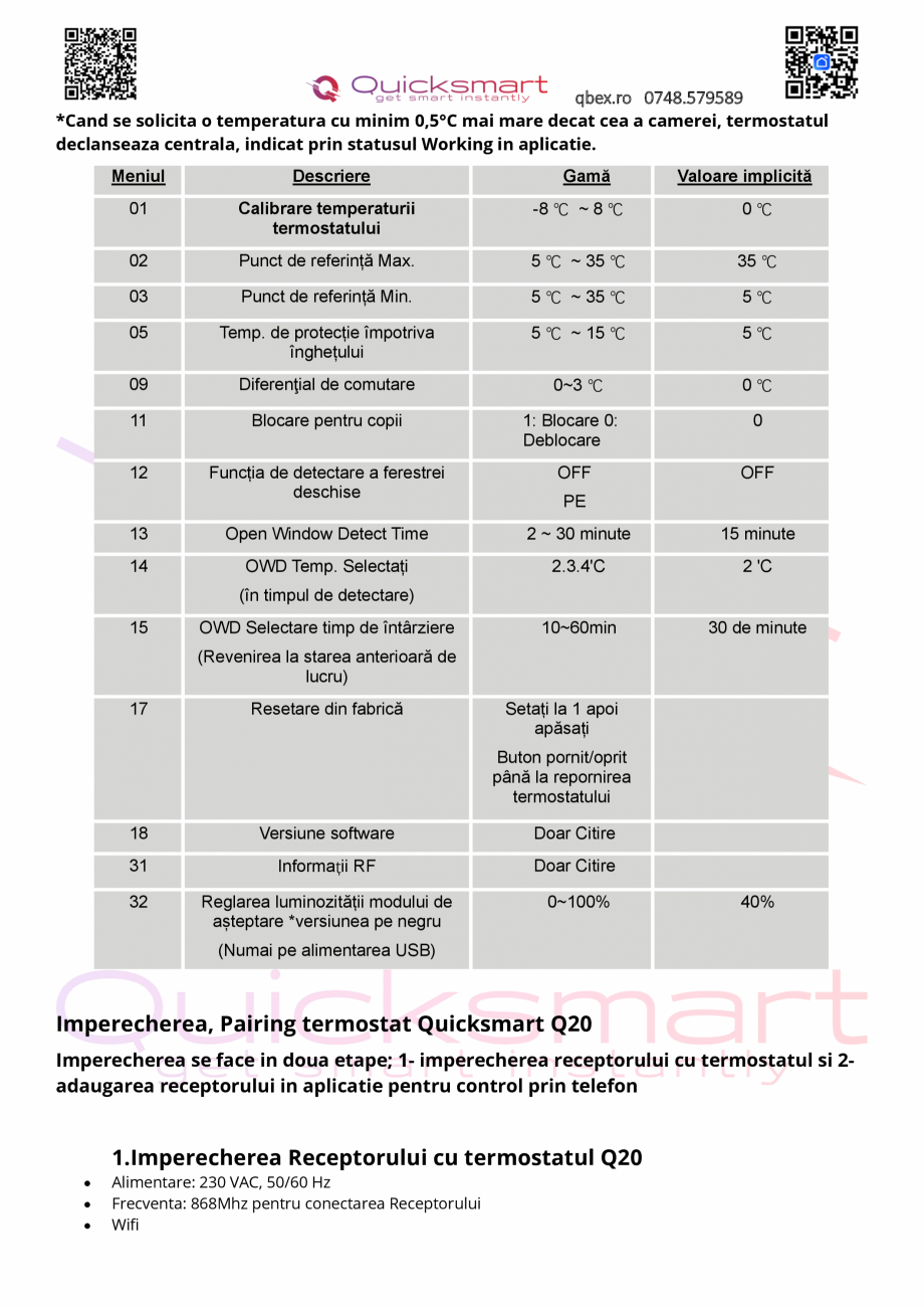 Manual termostat Q20 Wifi QUICKSMART Kit 2xQ20/ 6 termostat, Kit Q20 8/ ...