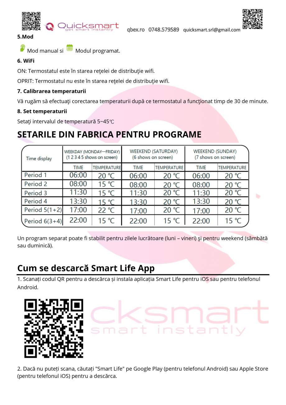 Manual termostat Q7000 QUICKSMART Termostat Q7000B Instructiuni montaj ...