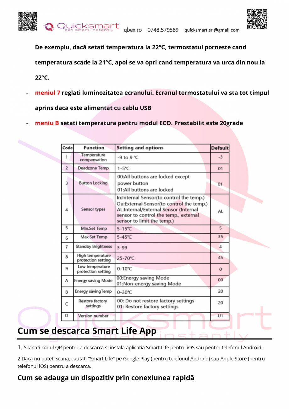 Manual termostat Q8000WM QUICKSMART Instructiuni montaj, utilizare Romana