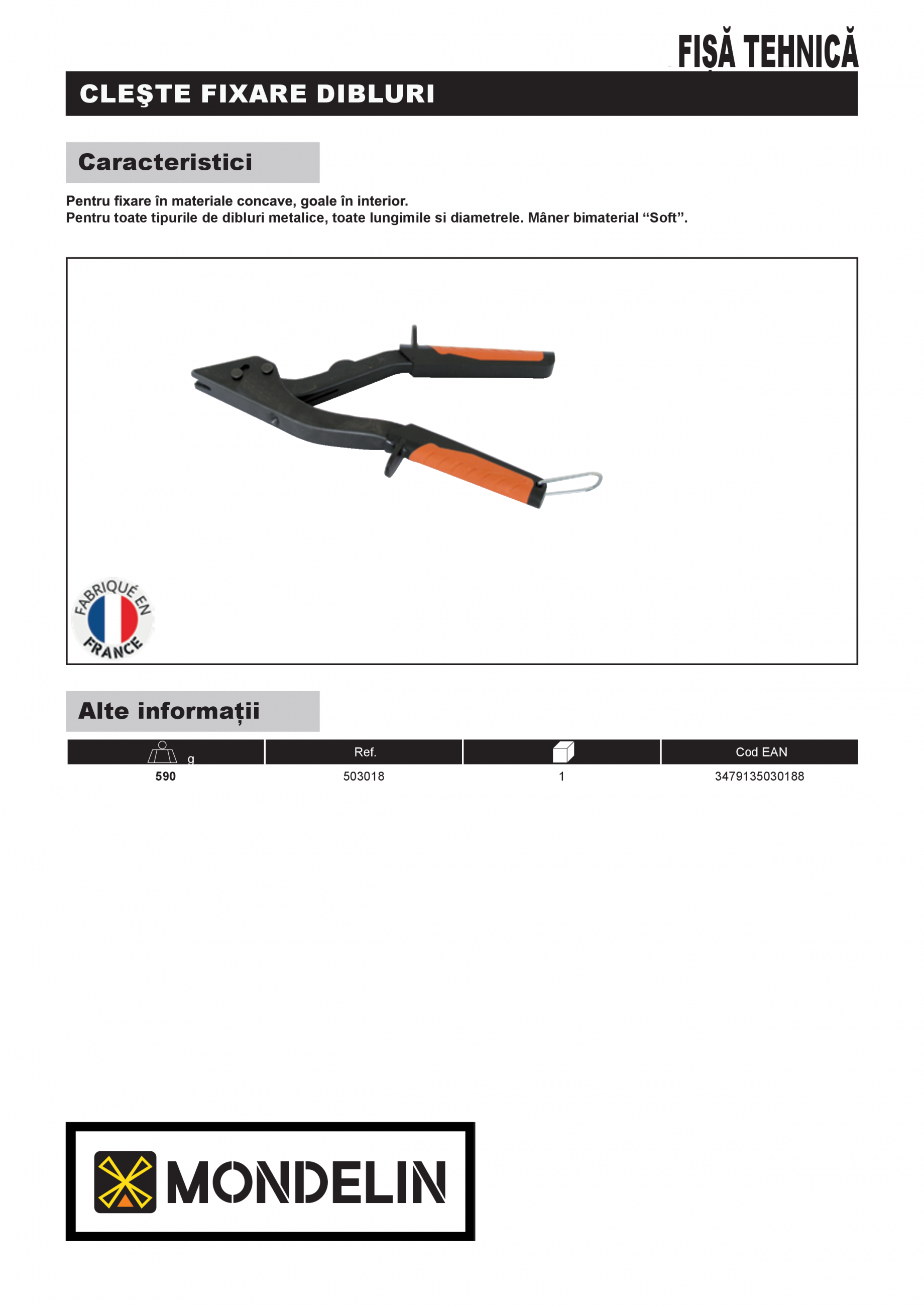 Cleste de fixare MONDELIN 503018 Fisa tehnica Romana