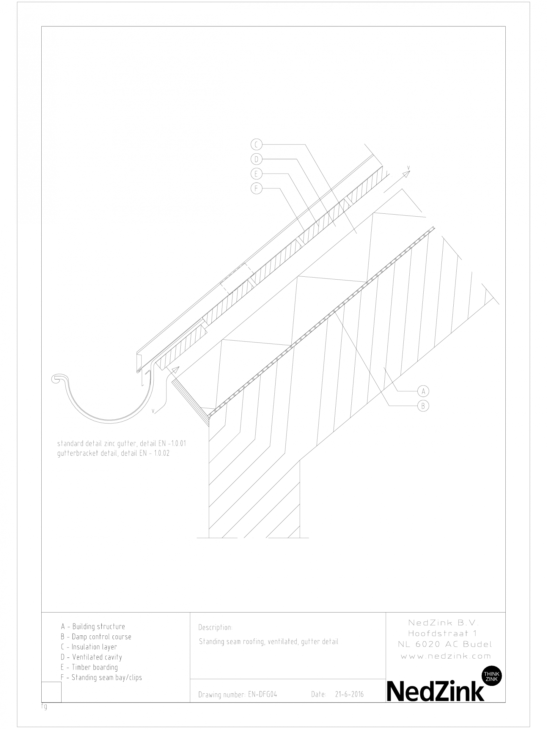 CAD-DWG Streasina - jgheab standard NedZink Detaliu de montaj