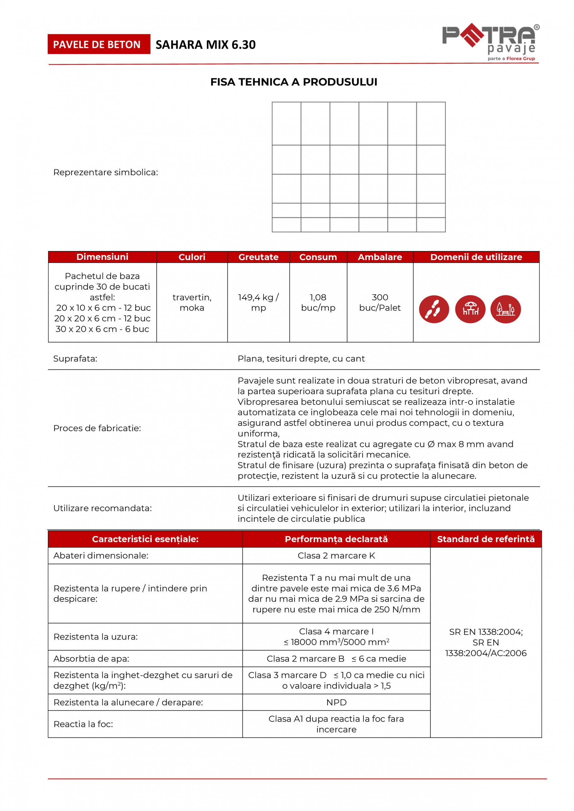 Fisa tehnica pavaj SAHARA MIX 6.30 cu cant Petra Pavaje Fisa tehnica Romana
