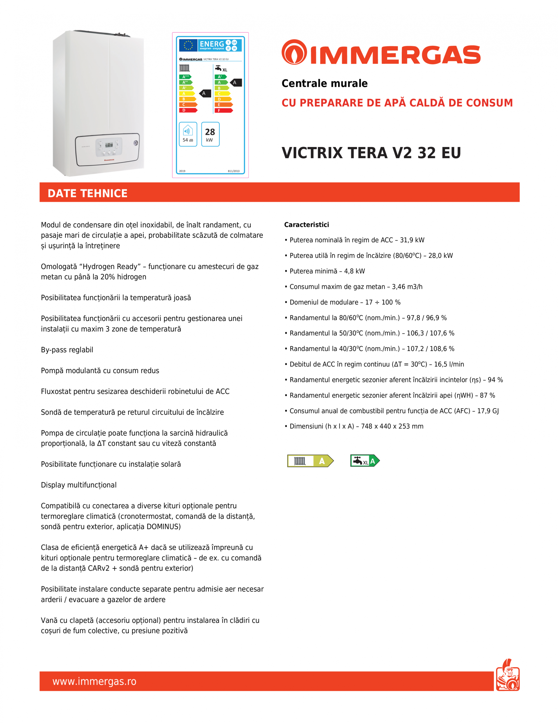 Centrala cu preparare de apa calda de consum IMMERGAS VICTRIX Tera V2 32 EU Fisa tehnica Romana