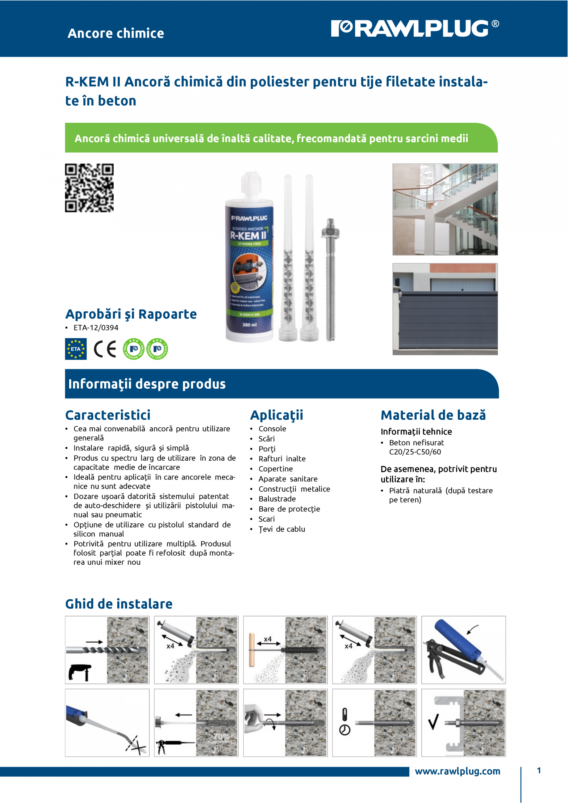 Ancora chimica din poliester pentru tije filetate instalate in beton ...