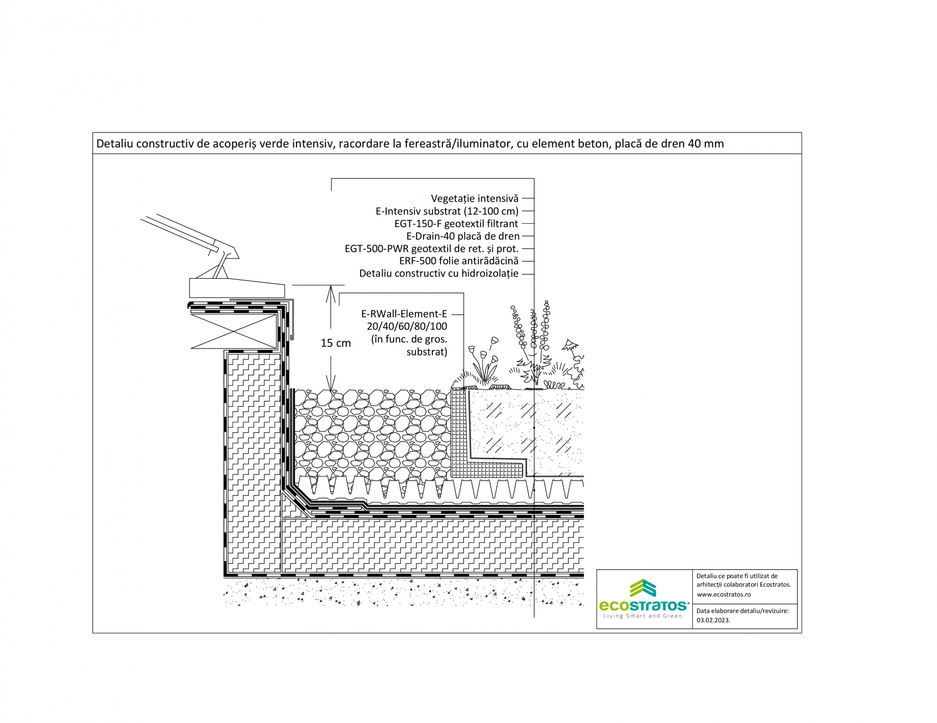 CAD-PDF Detaliu constructiv de acoperis verde intensiv, racordare la ...