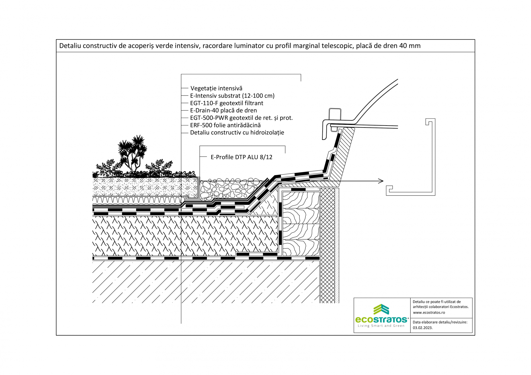 CAD-PDF Detaliu constructiv de acoperis verde intensiv, racordare ...