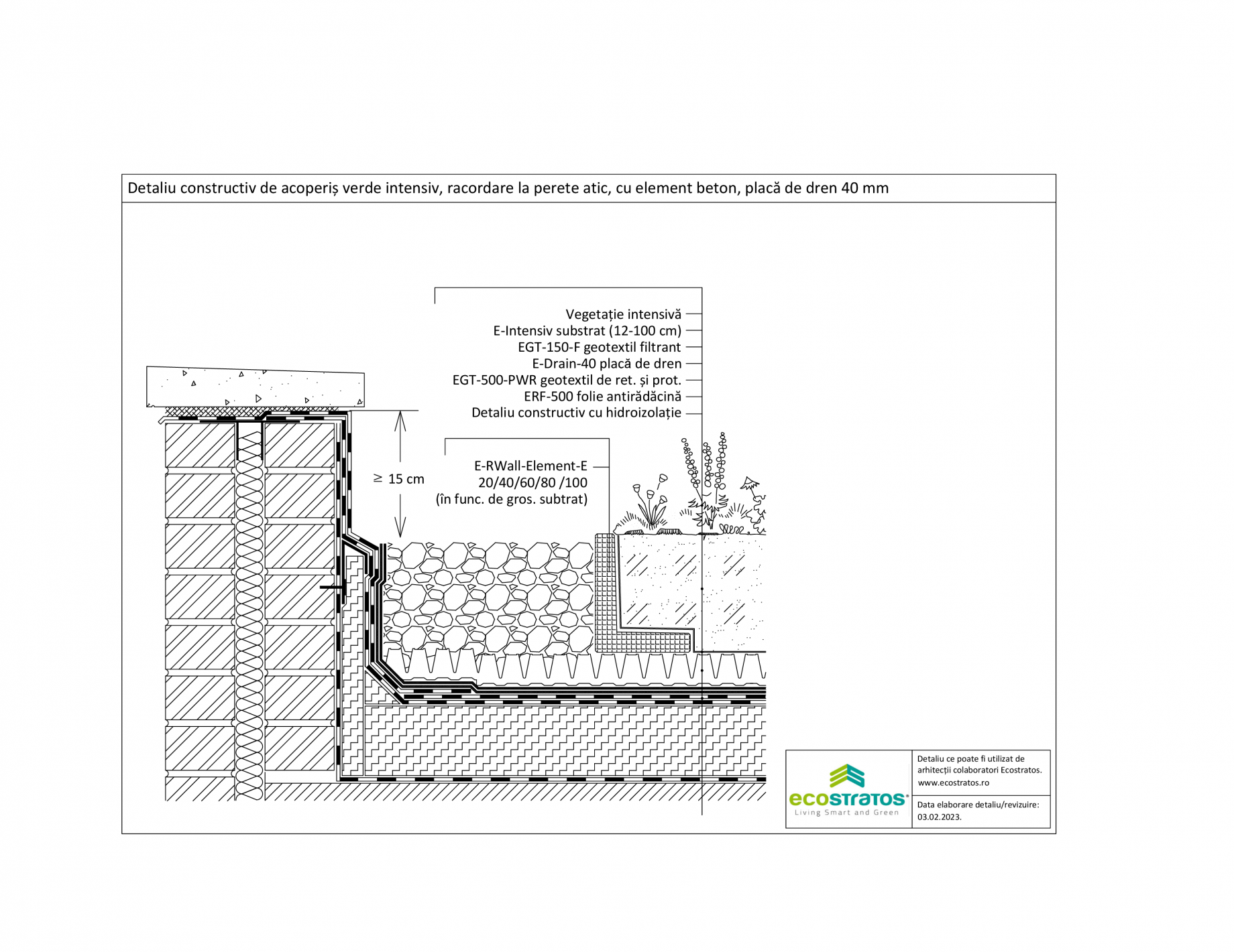 CAD-PDF Detaliu constructiv de acoperis verde, racordare la atic, cu ...
