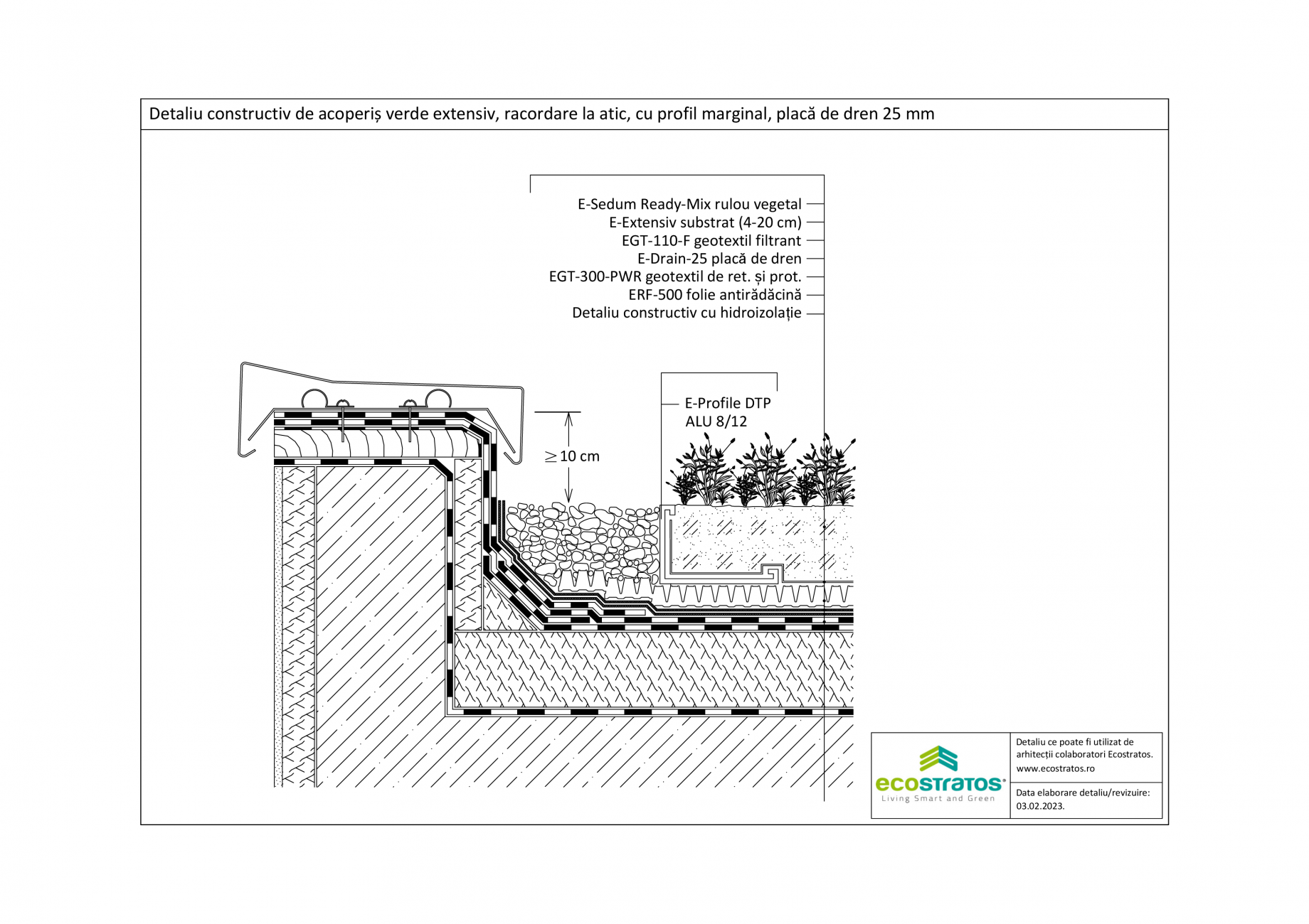 CAD-PDF Detaliu constructiv de acoperis verde extensiv, racordare la ...