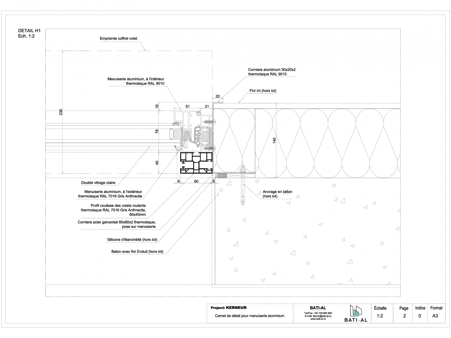 CAD-DWG Carte de detalii pentru tamplaria din aluminiu BATI-AL Detaliu ...