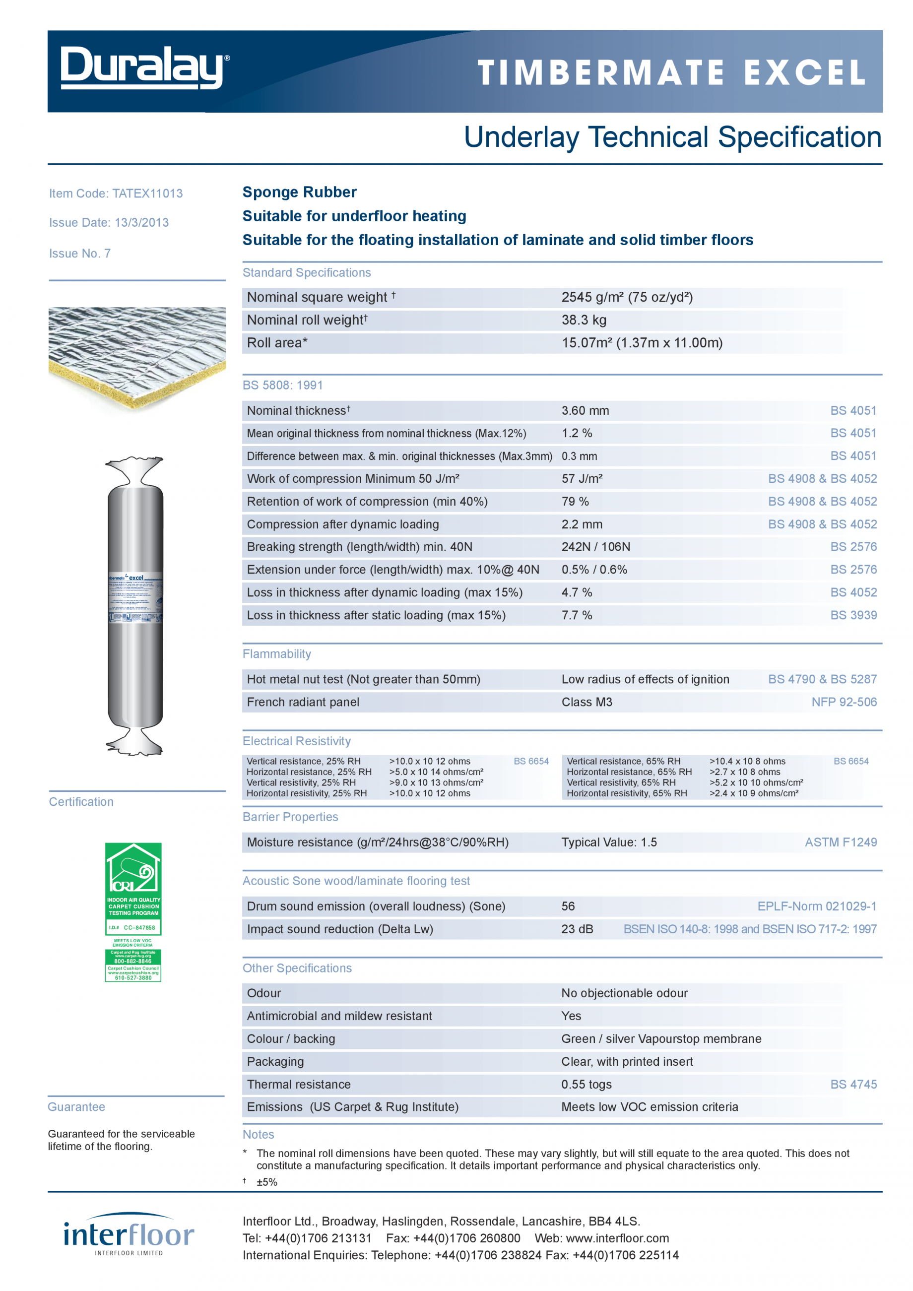 Suport underlay pentru parchet INTERFLOOR Timbermate Excel Fisa tehnica ...