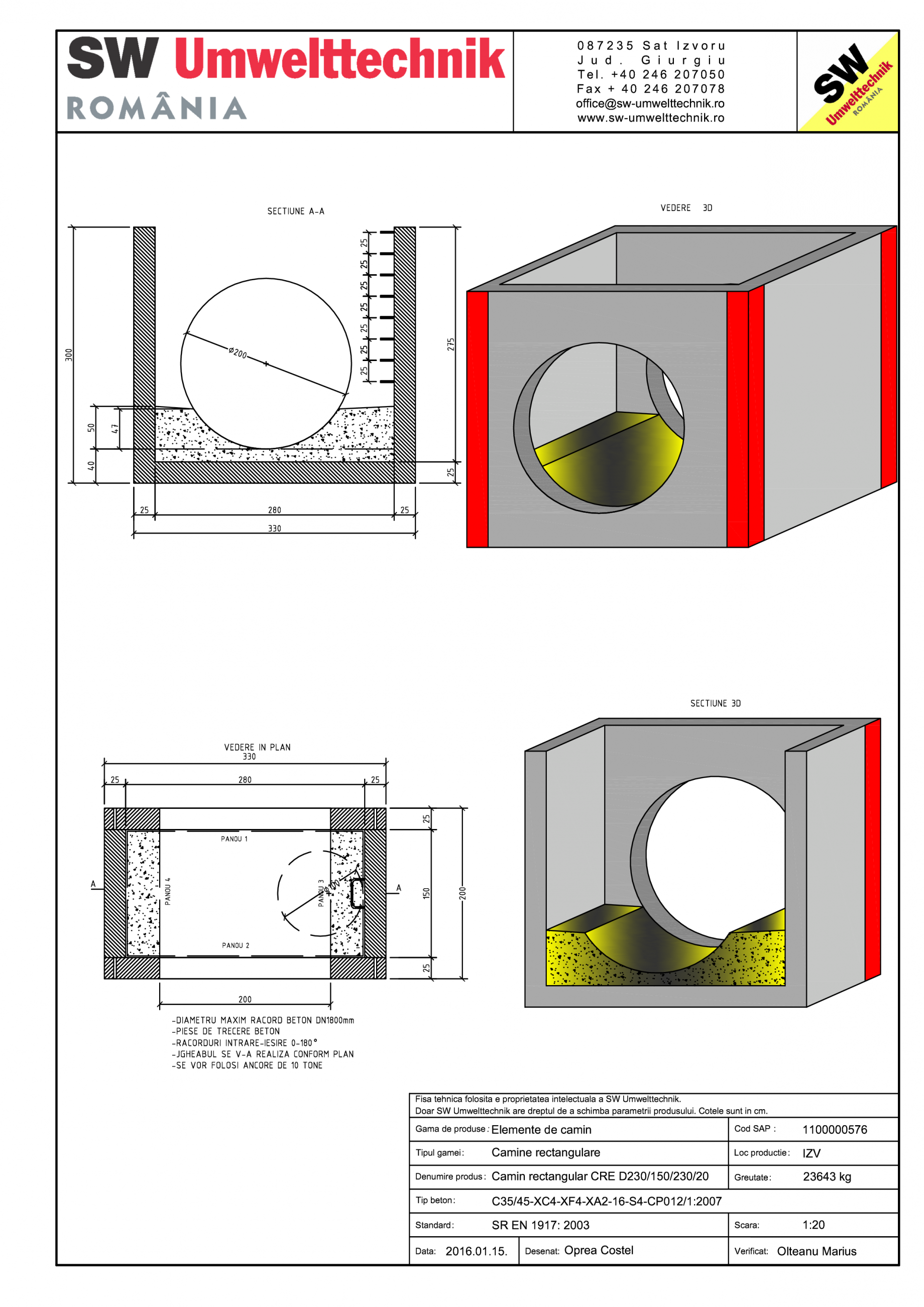 CAD-PDF Camin rectangular CRE Di 280/150/275/25 SW UMWELTTECHNIK ...