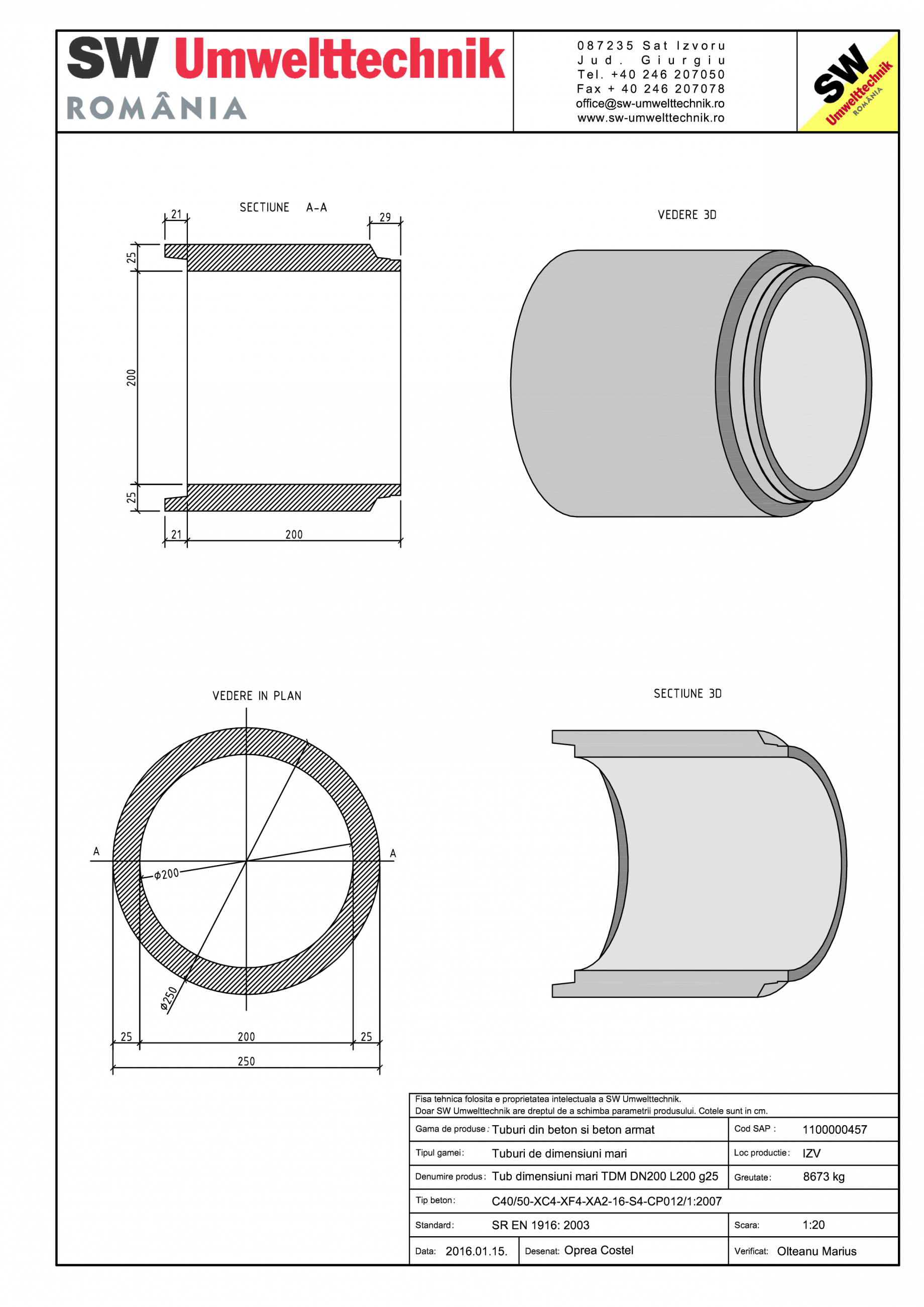 CAD-PDF Tub dimensiuni mari TDM DN200 L200 g25 SW UMWELTTECHNIK Detaliu ...