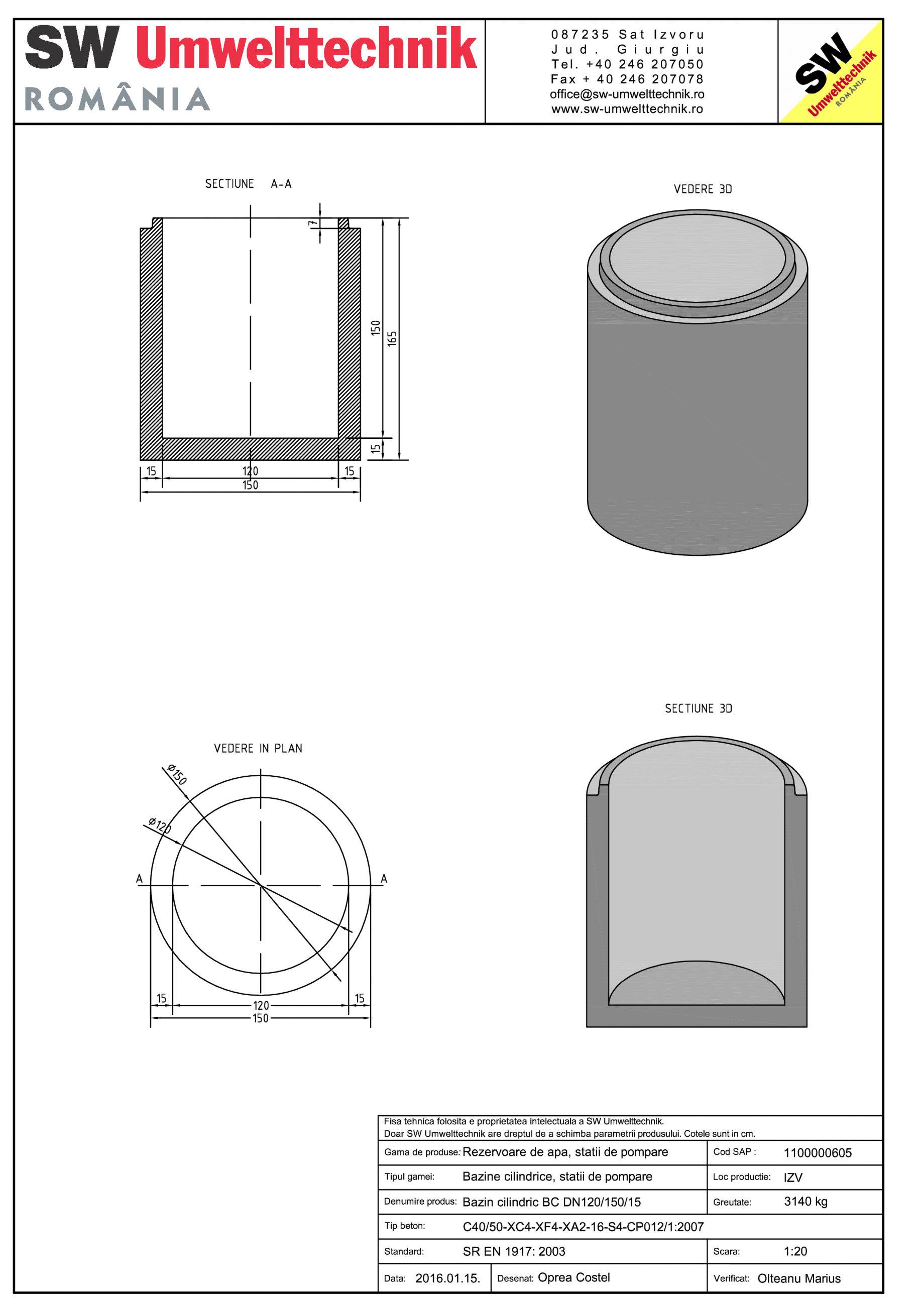CAD-PDF Bazin cilindric BC DN120/150/15 SW UMWELTTECHNIK Detaliu de produs