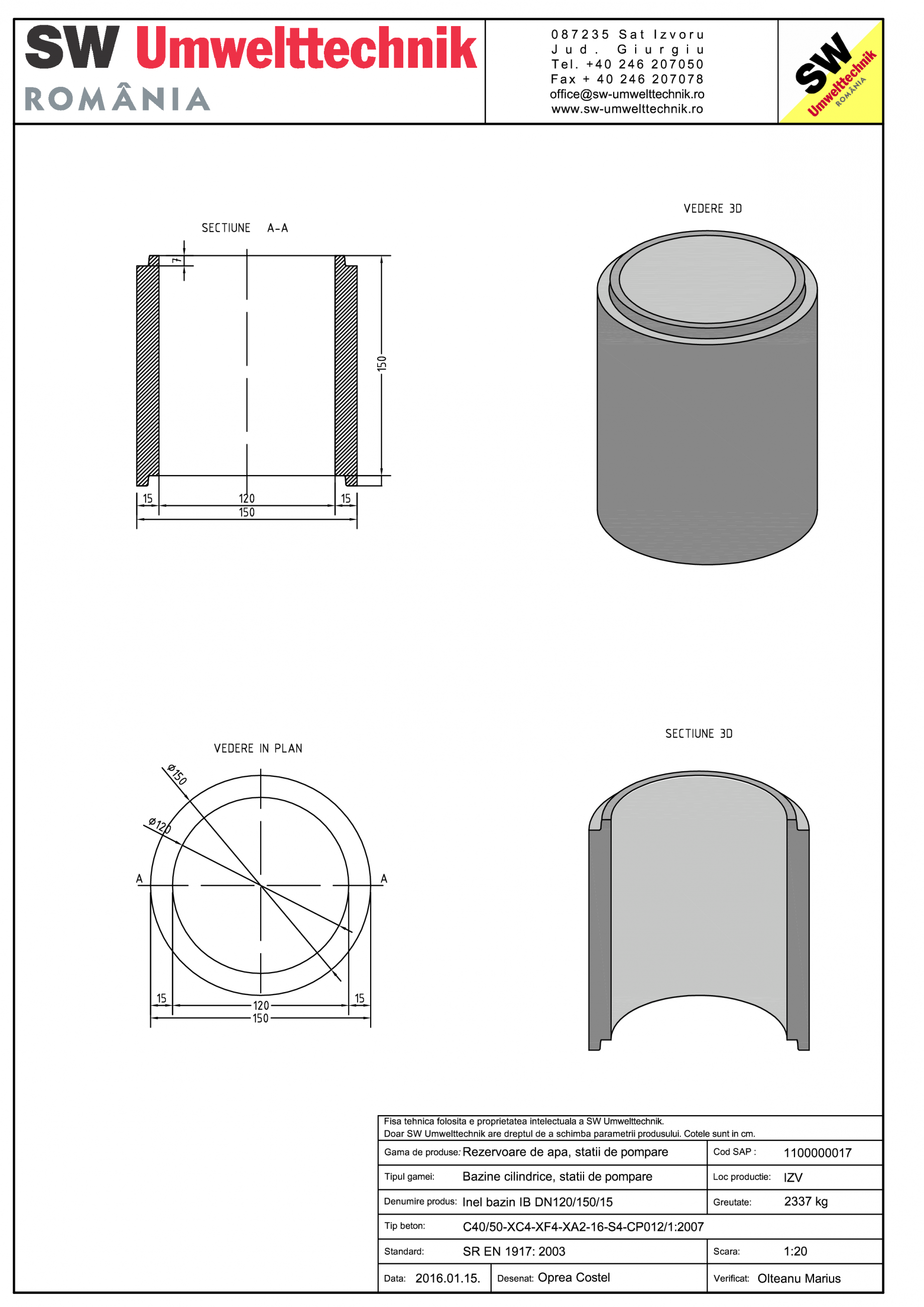 CAD-PDF Inel bazin IB DN120/150/15 SW UMWELTTECHNIK Detaliu de produs