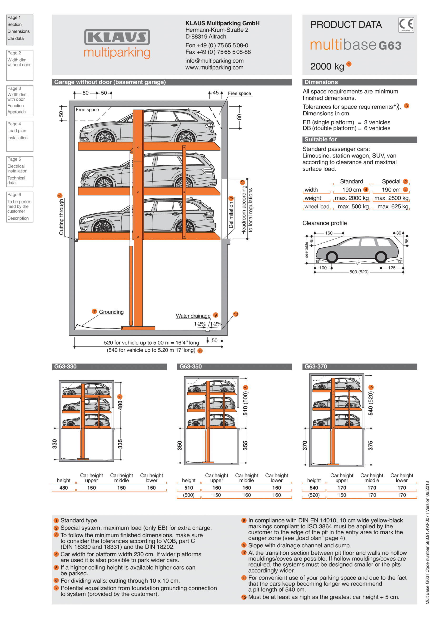 Sistem de parcare hidraulic KLAUS MULTIBASE G63 Fisa tehnica Engleza