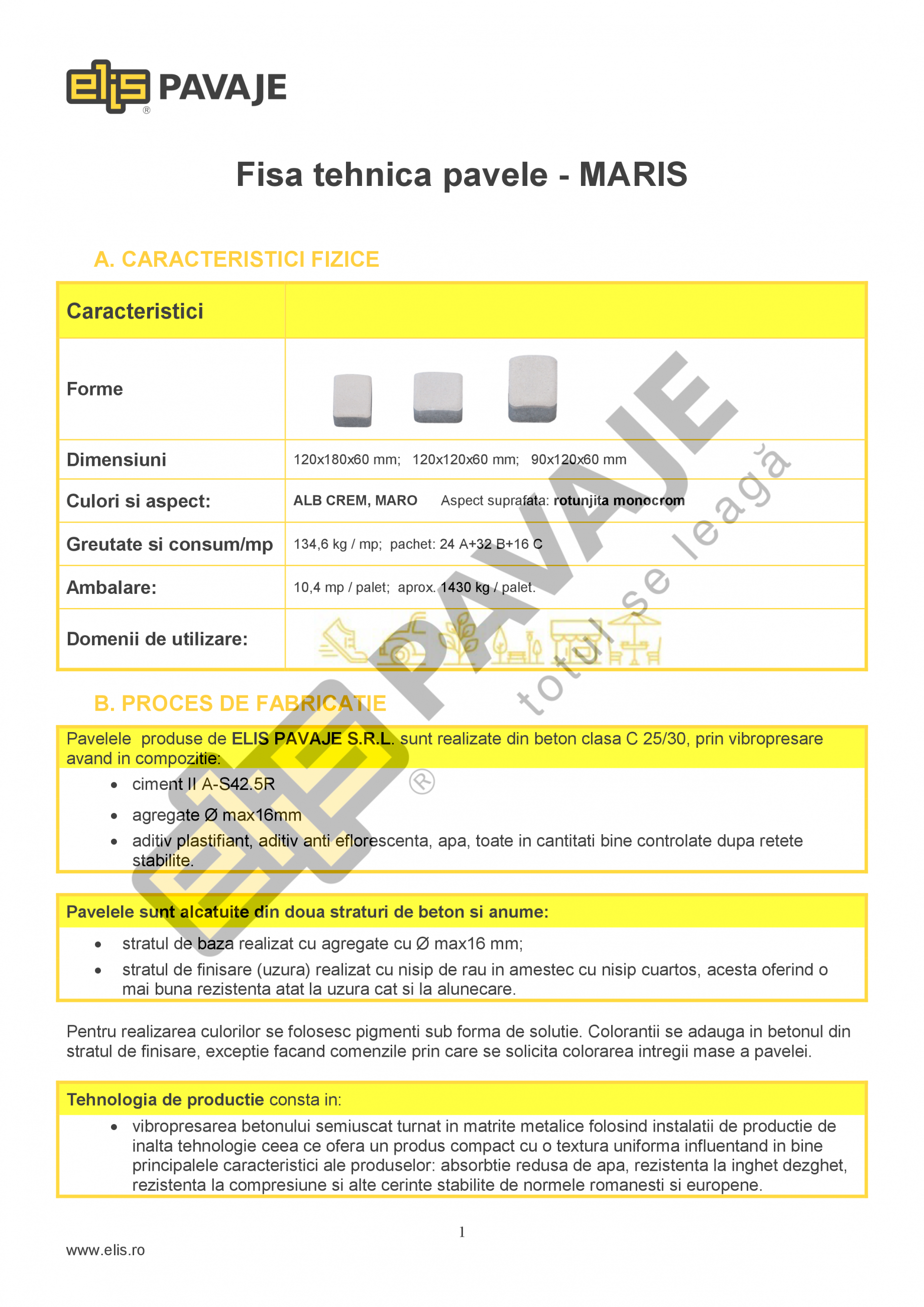 Pavele Maris ELIS PAVAJE Fisa tehnica Romana