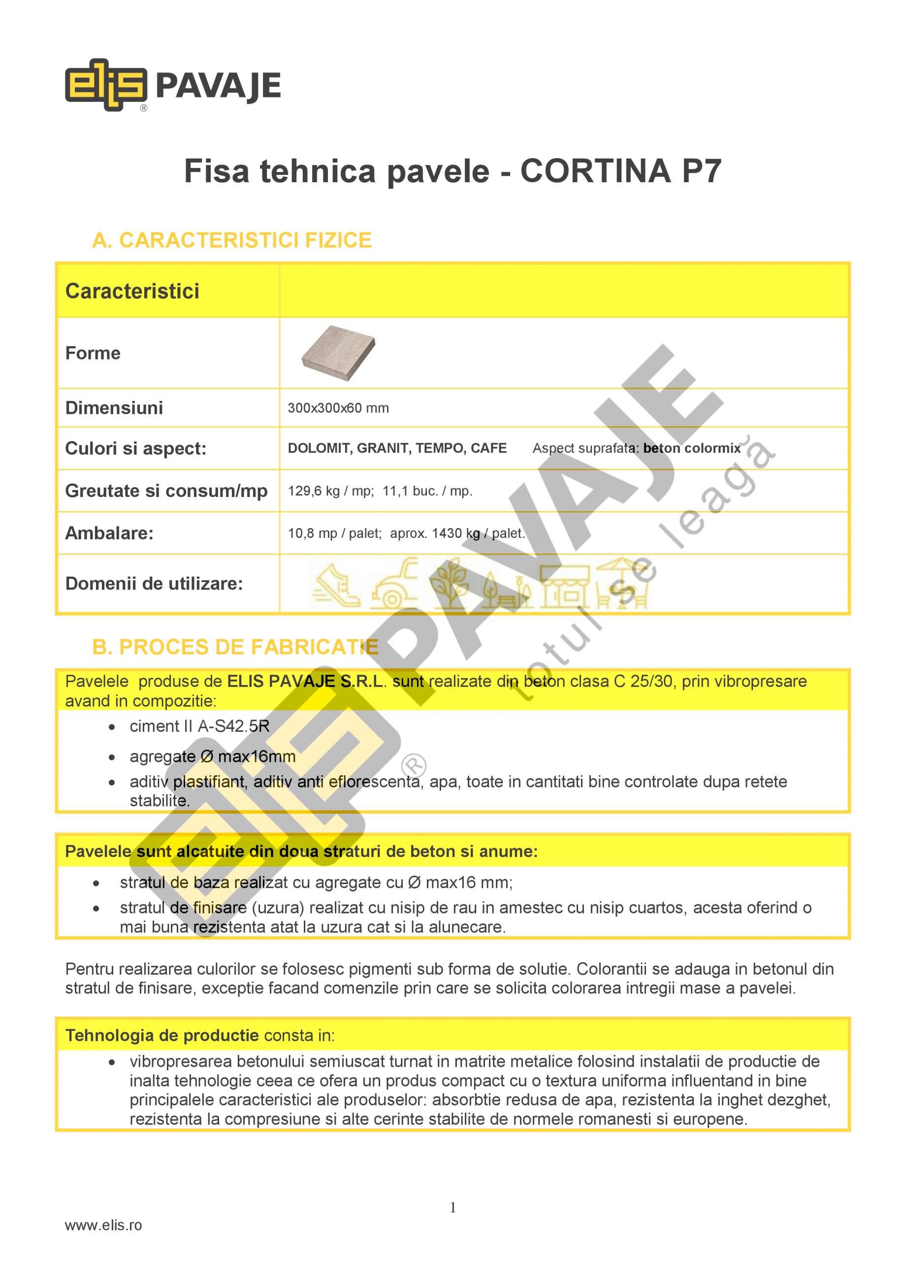 Pavaj Premium ELIS PAVAJE CORTINA P7 Fisa tehnica Romana