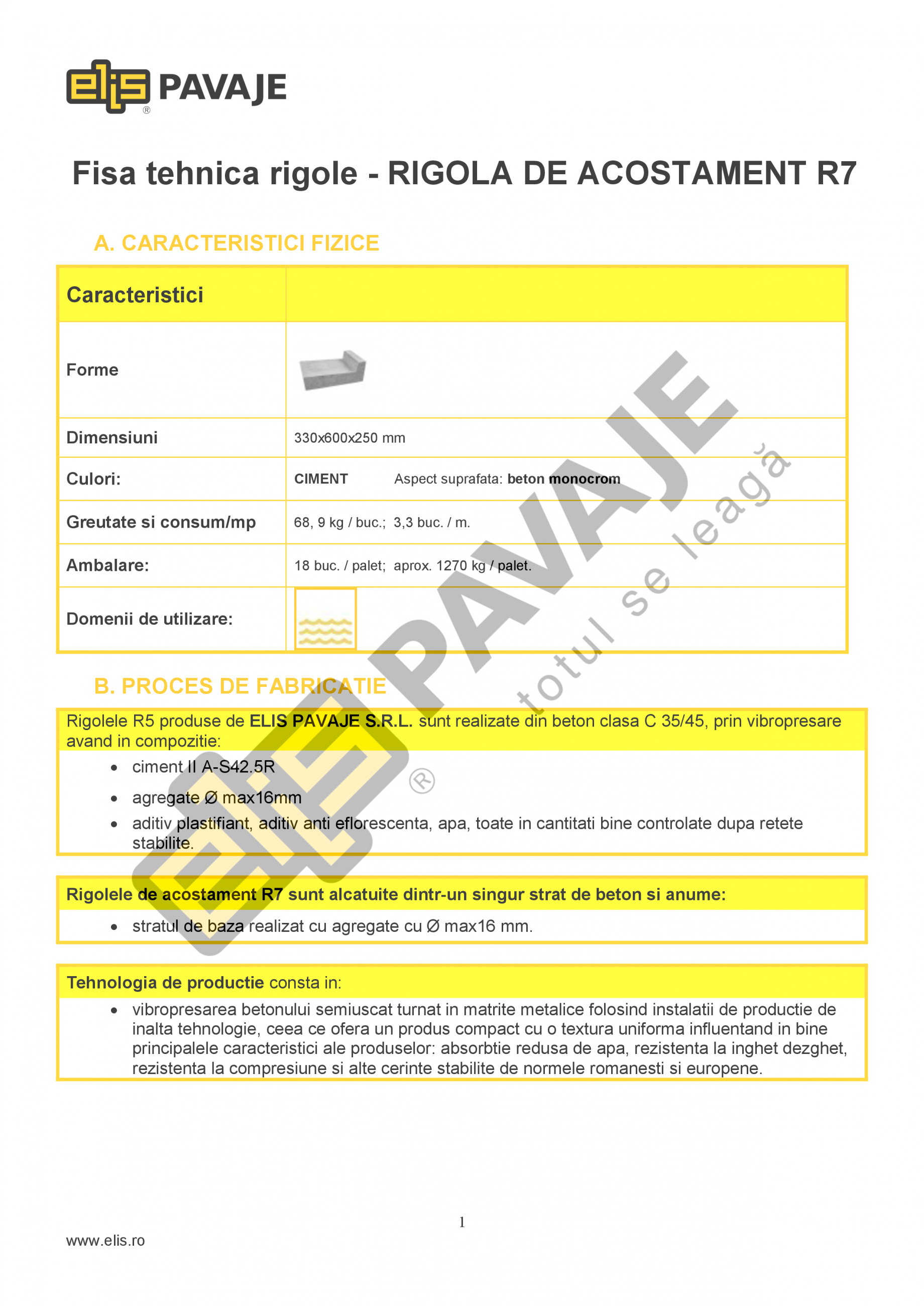 Rigola de acostament ELIS PAVAJE R7 Fisa tehnica Romana