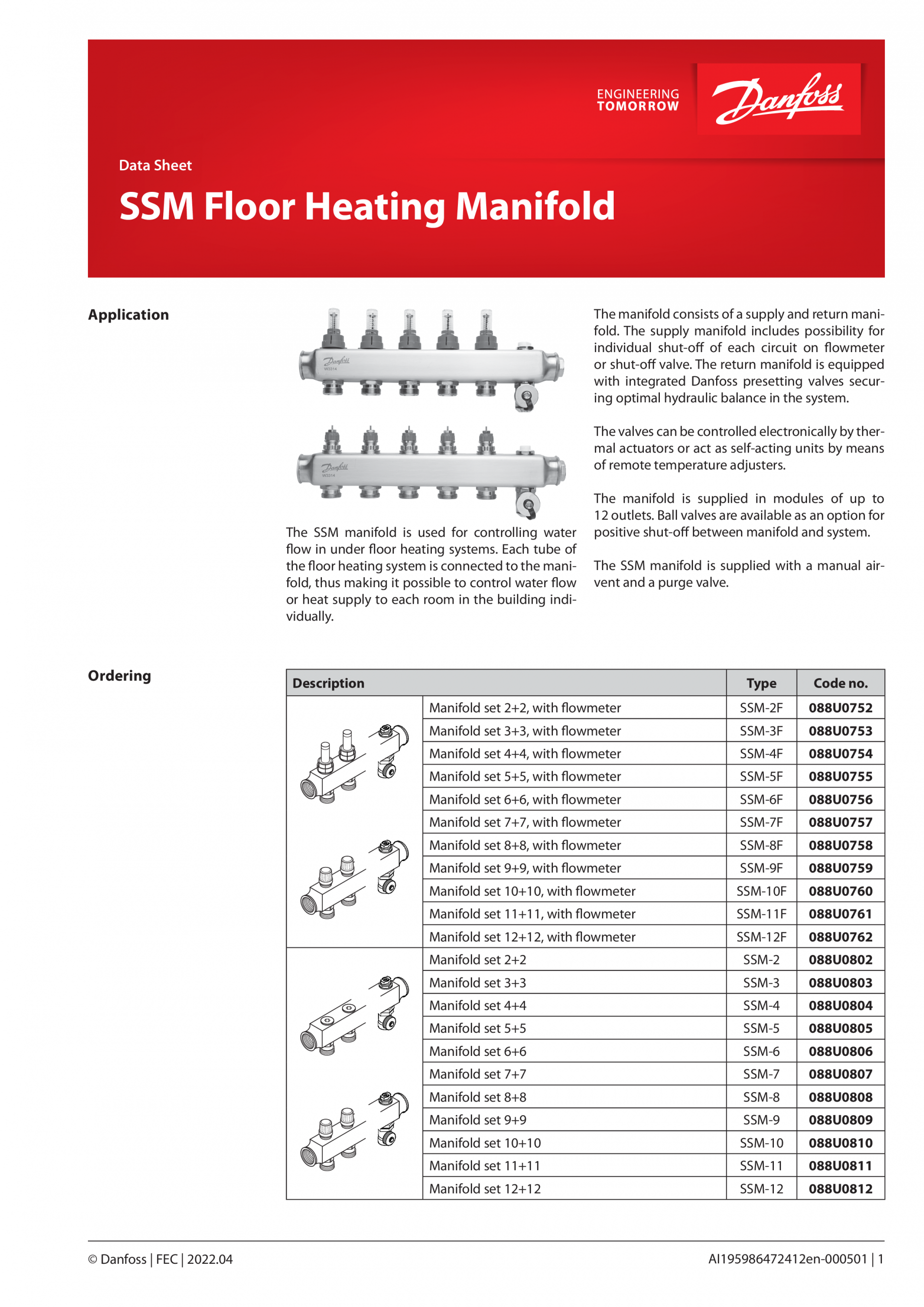 Distribuitor inox DANFOSS SSM 2+2, SSM 3+3, SSM 4+4, SSM 5+5, SSM 6+6 ...