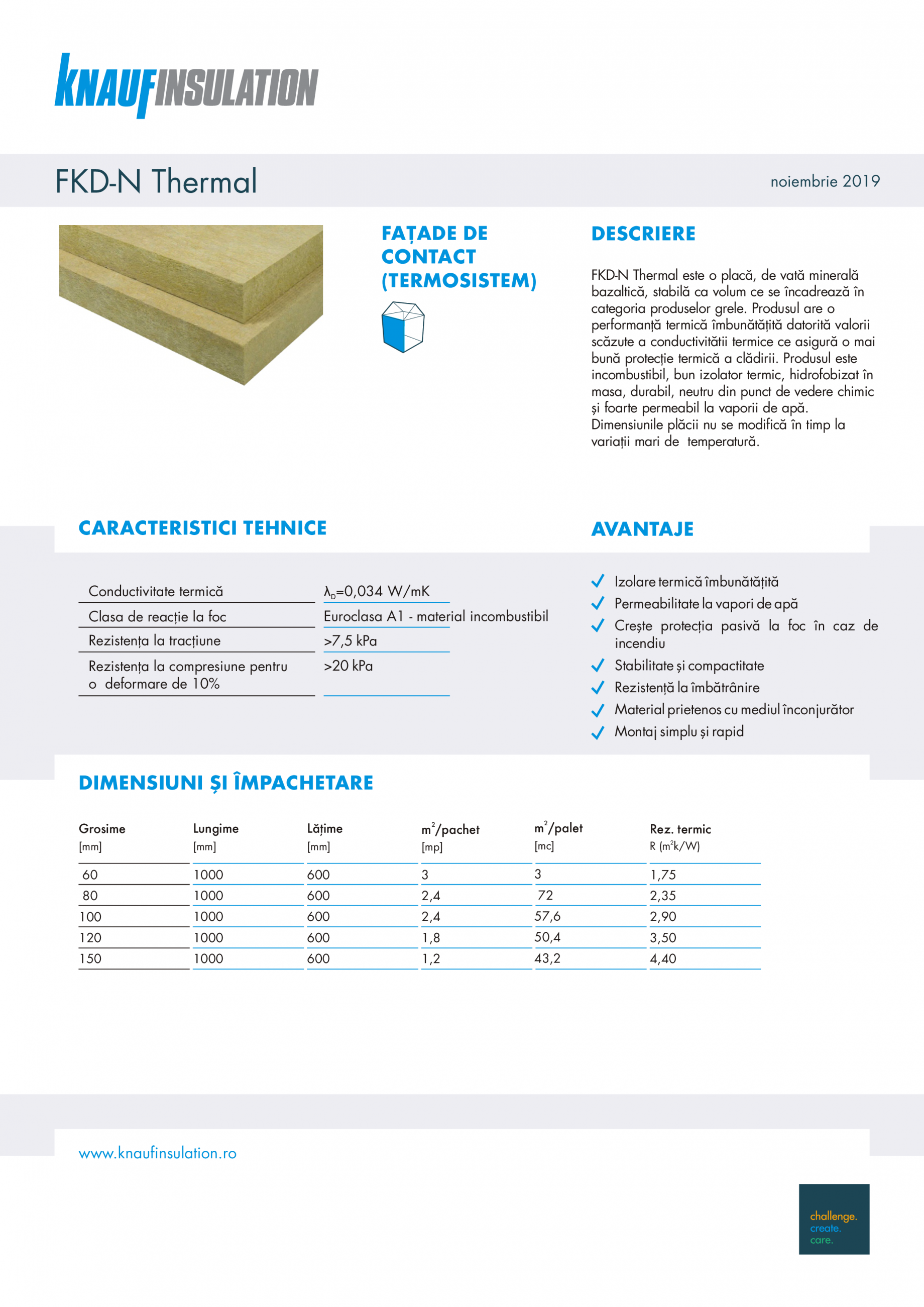 Placa de vata minerala bazaltica, pentru fatade de contact KNAUF INSULATION FKD-N Thermal Fisa ...