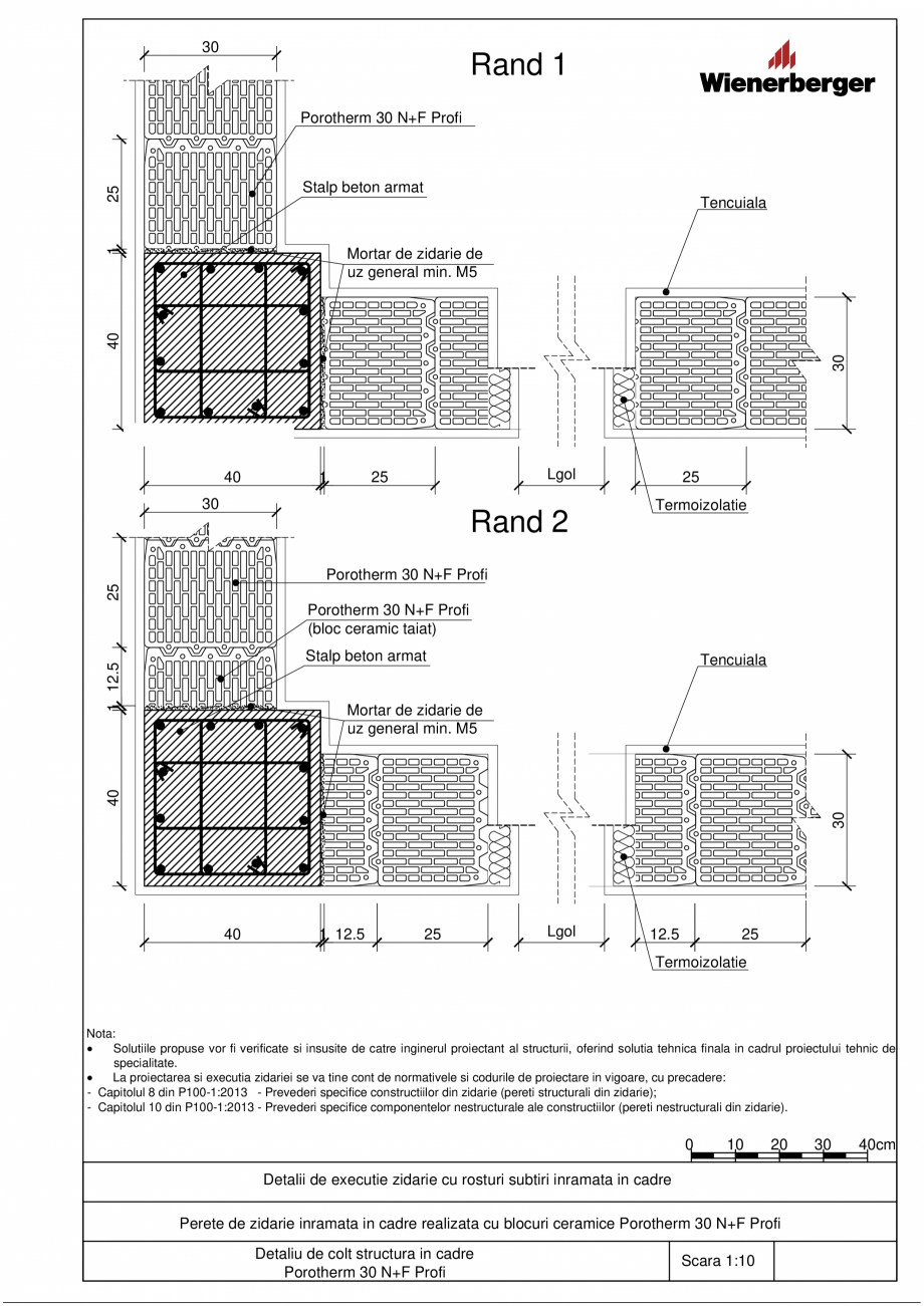 CAD-PDF Detalii tehnice bloc ceramic POROTHERM Detaliu de montaj 30 N+F ...