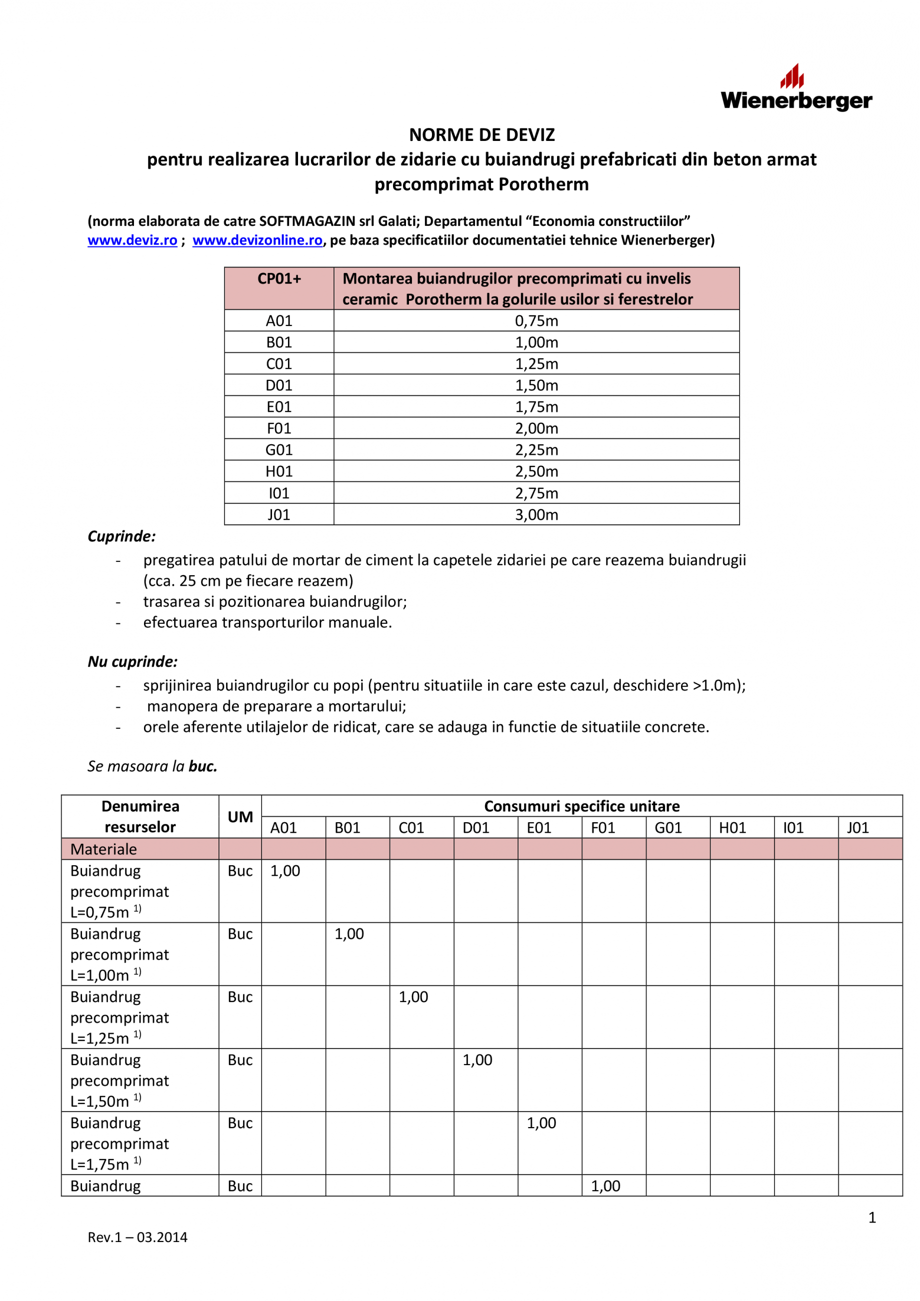 Norme de deviz buiandrugi POROTHERM A12 Instructiuni montaj, utilizare Romana
