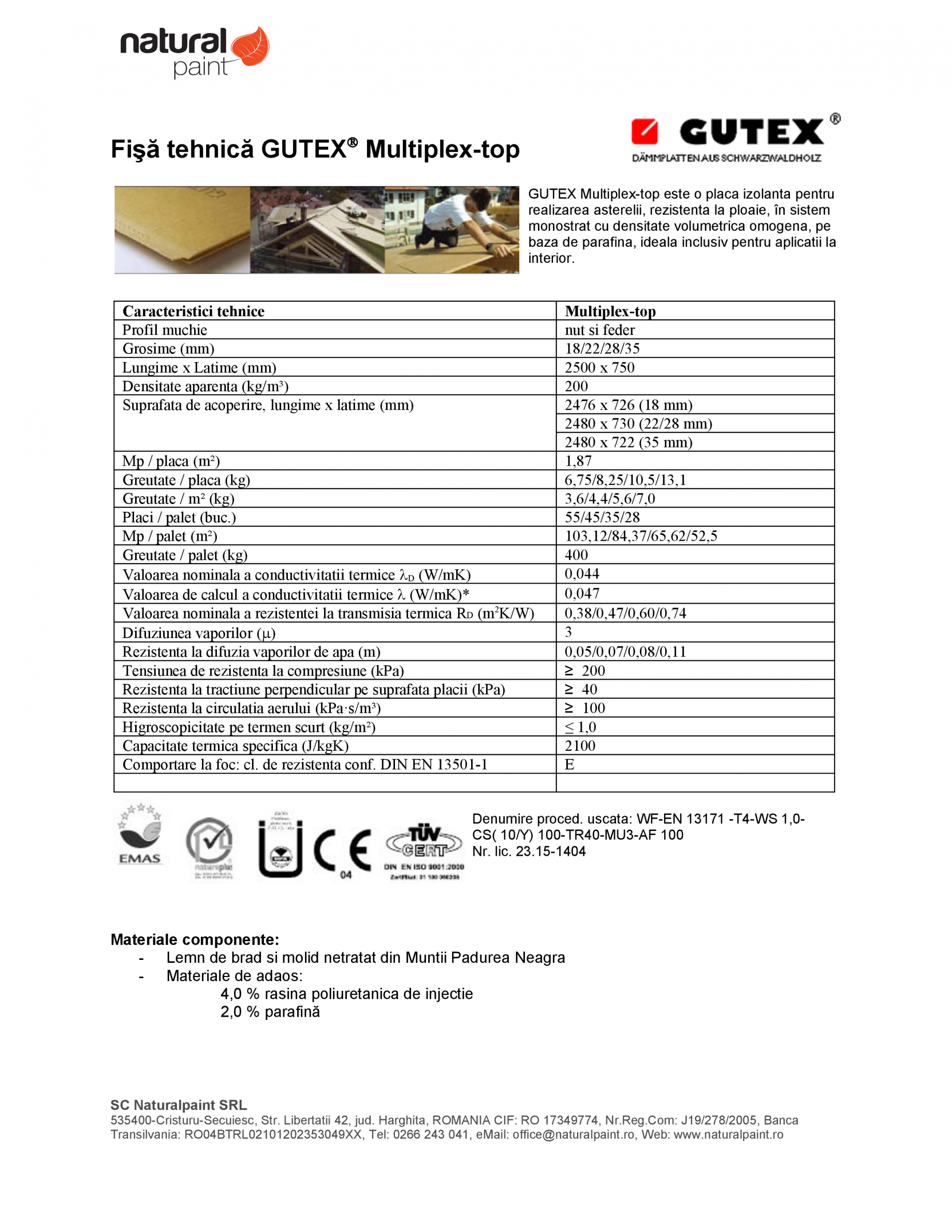 Placa izolanta pentru realizarea asterelii GUTEX Multiplex-top Fisa tehnica Romana