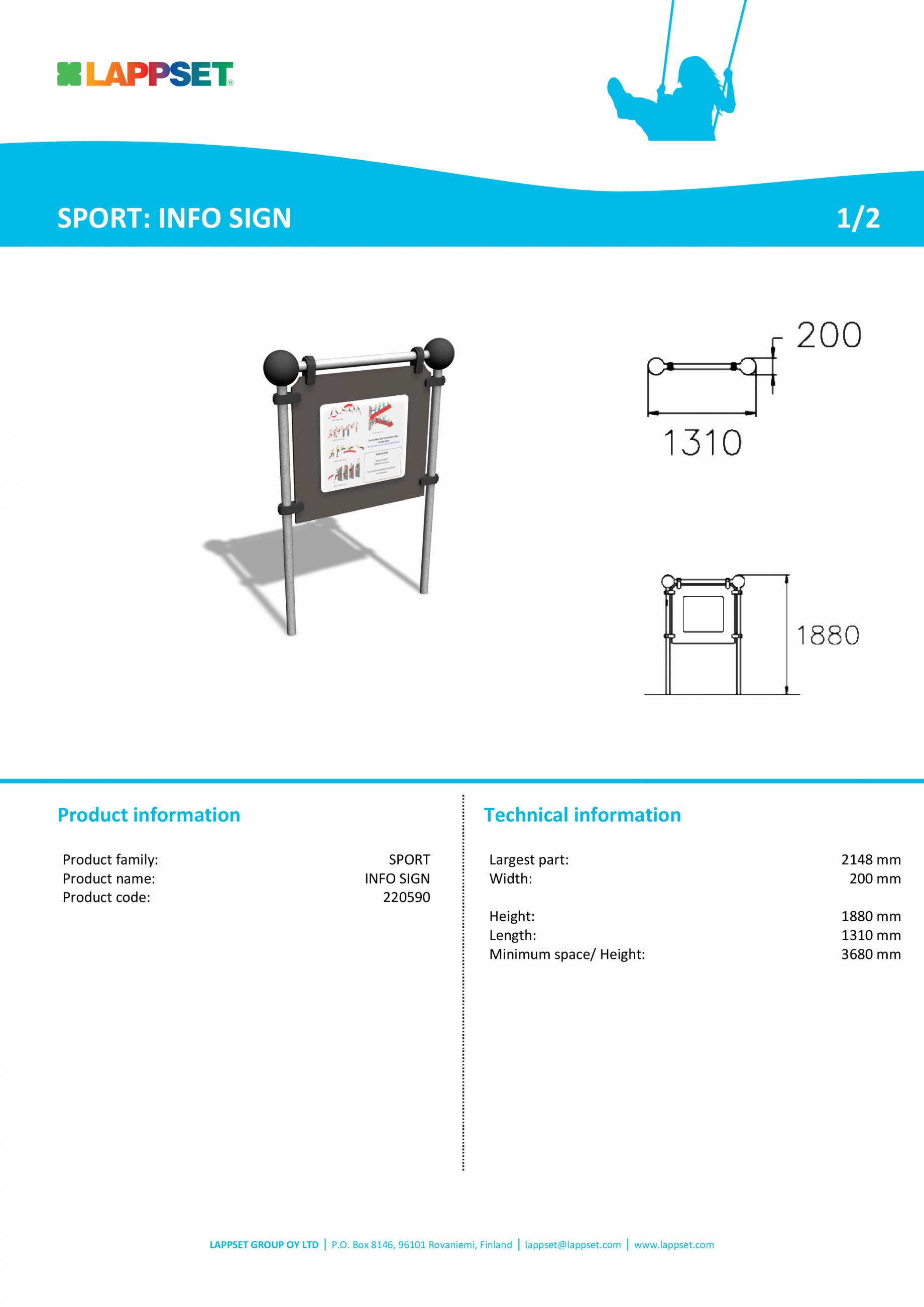 Panou informatii INFO SIGN 220590 LAPPSET CLOXX Fisa tehnica Engleza