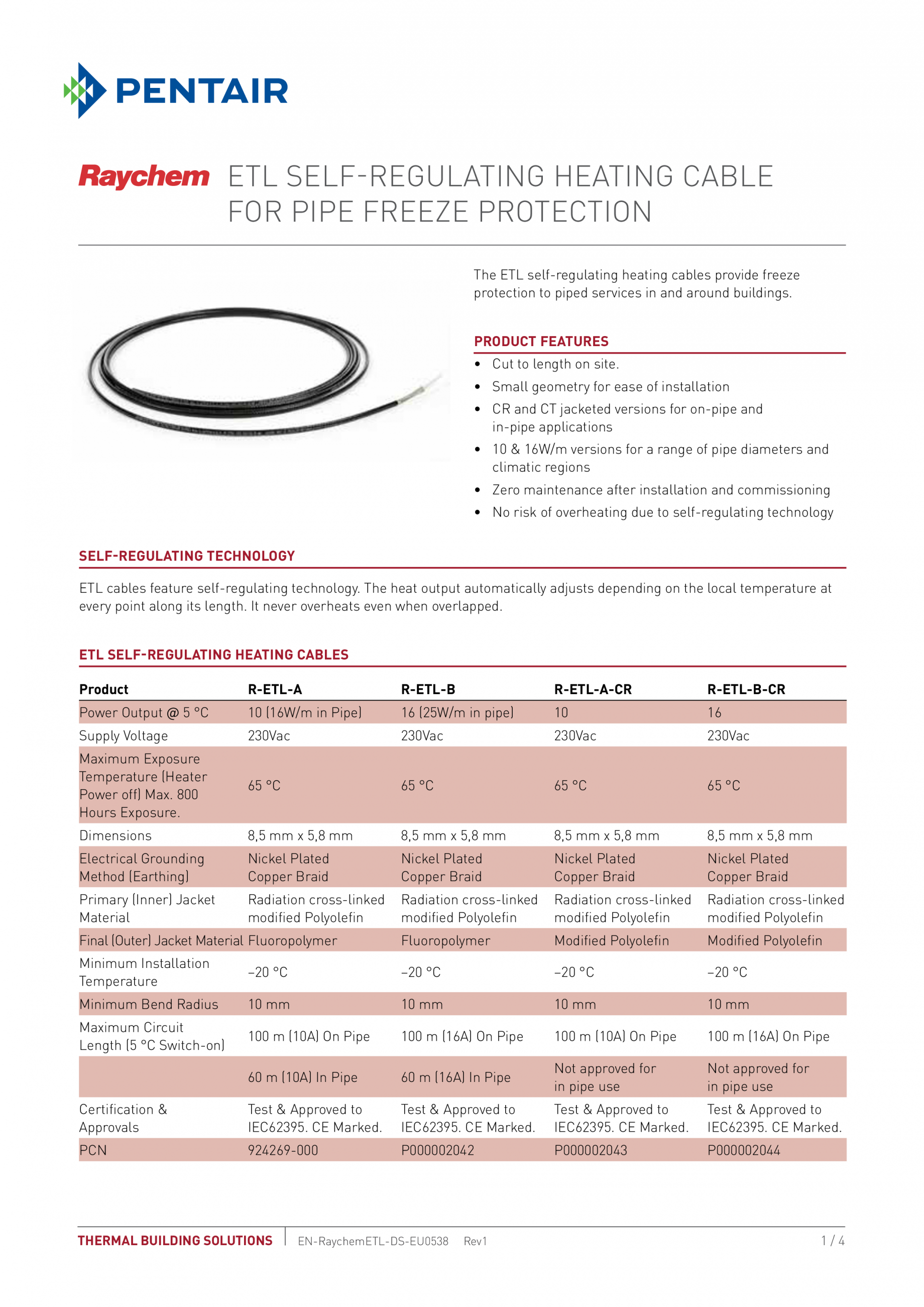 Cablu de incalzire ETL-DS contra inghetului pentru tevi, conducte ...