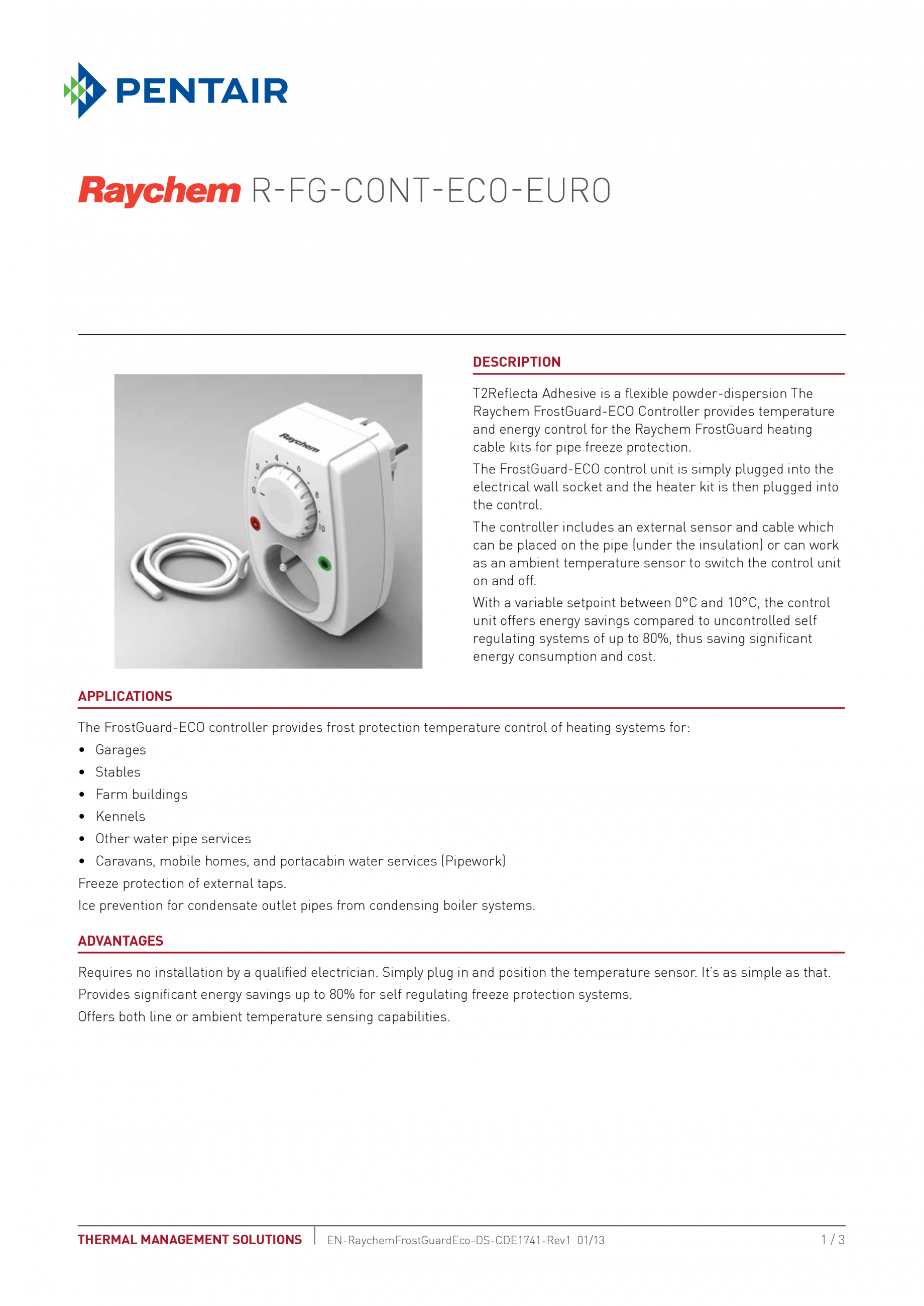 Unitate de control FrostGuard-ECO RAYCHEM Fisa tehnica Engleza