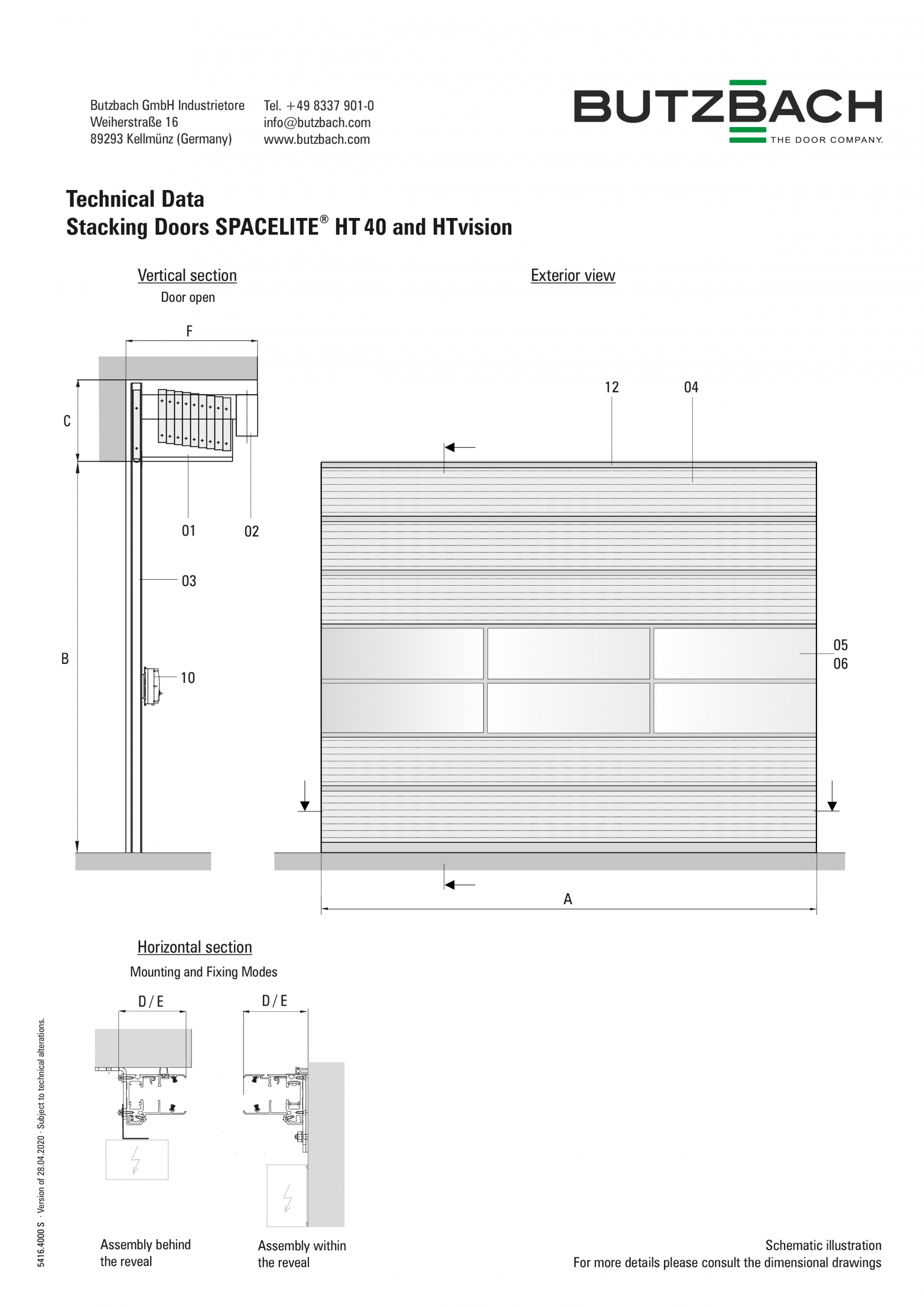 Usa sectionala compacta BUTZBACH SPACELITE HT40 VISION Fisa tehnica Engleza