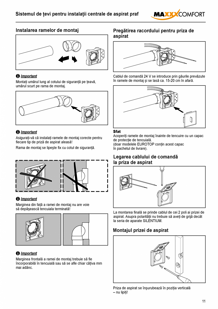 Sistemul de tevi Electrolux Instructiuni montaj, utilizare Romana