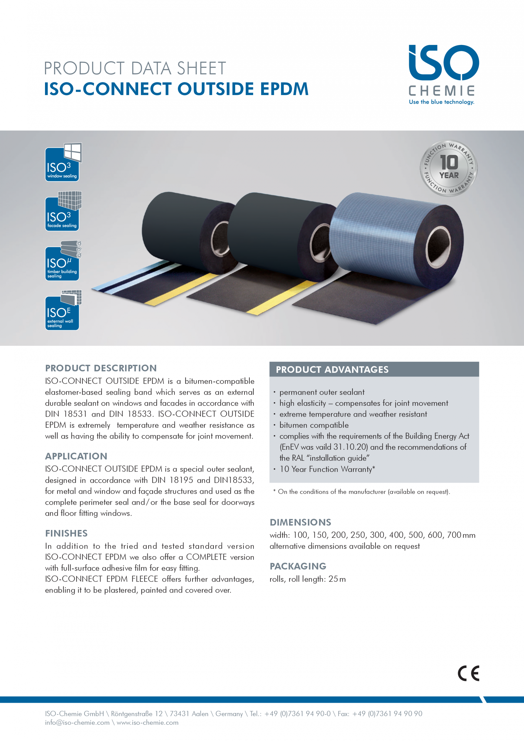 Membrana hidroizolanta EPDM ISO Chemie ISO-CONNECT Outside EPDM Fisa tehnica Engleza