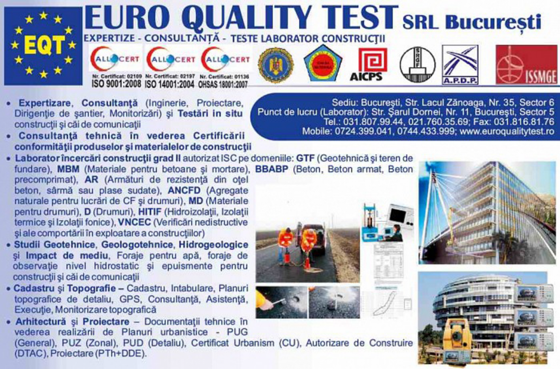 Prezentarea companiei EURO QUALITY TEST Catalog, brosura Romana