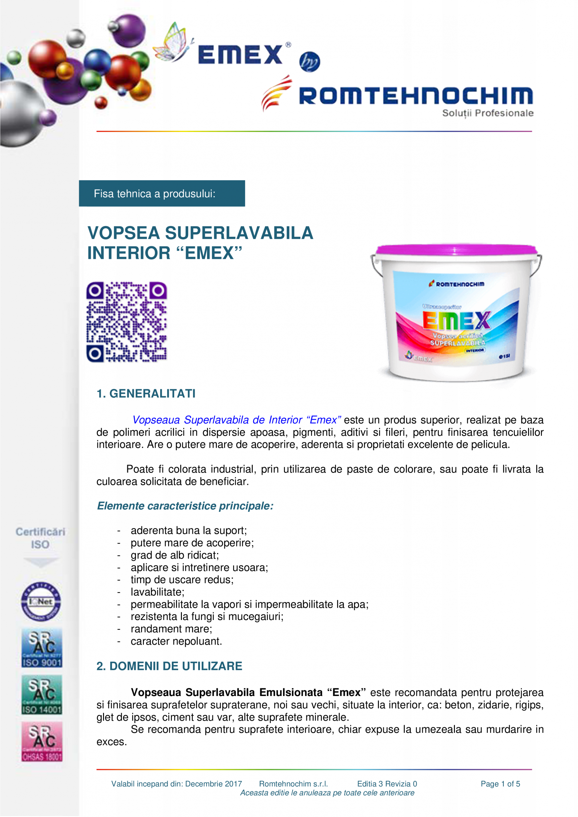 Vopsea superlavabila interior Emex EMEX SUPERLAVABILA EMEX Fisa tehnica ...