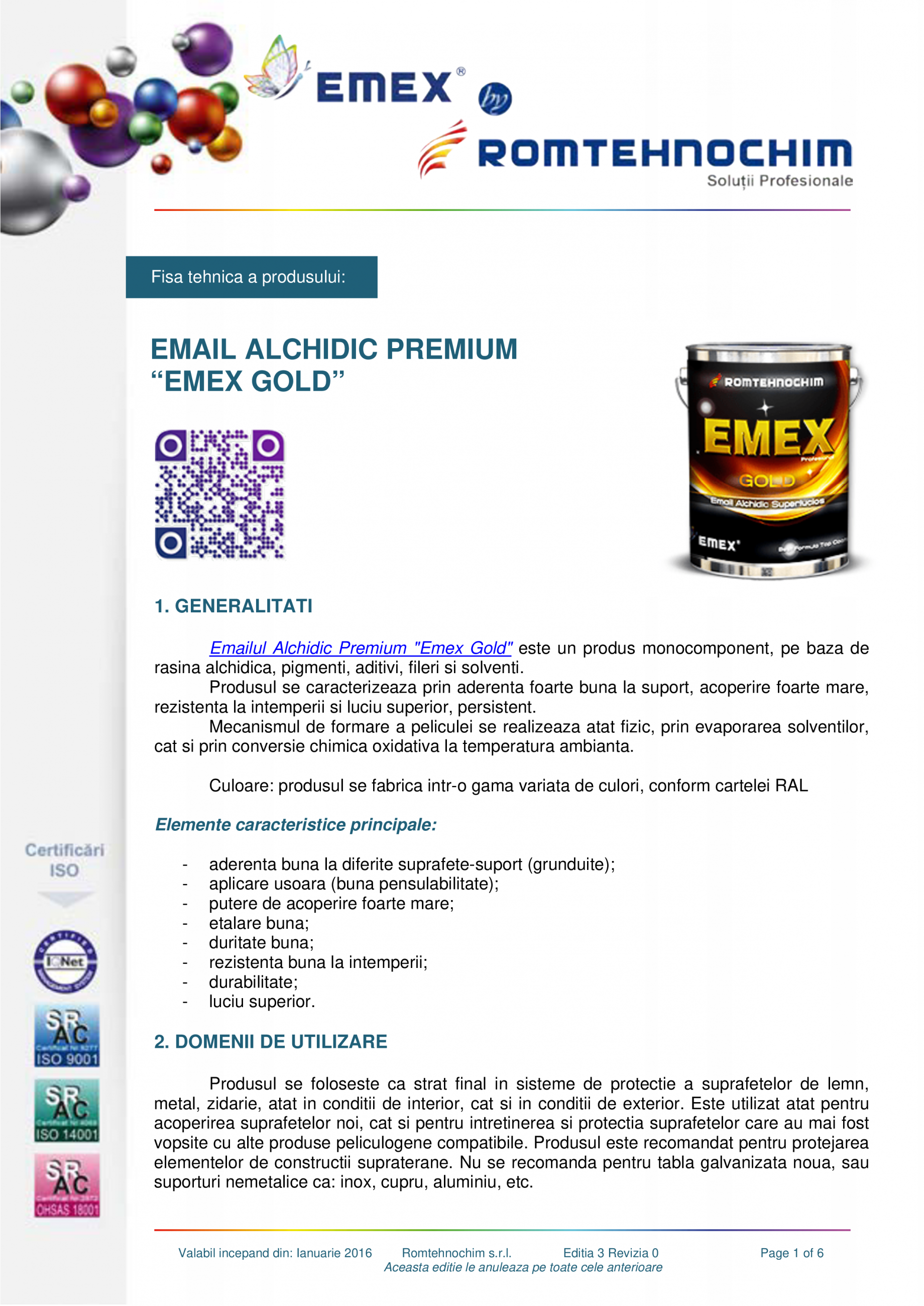 Email alchidic Premium Emex Gold EMEX Fisa tehnica Romana