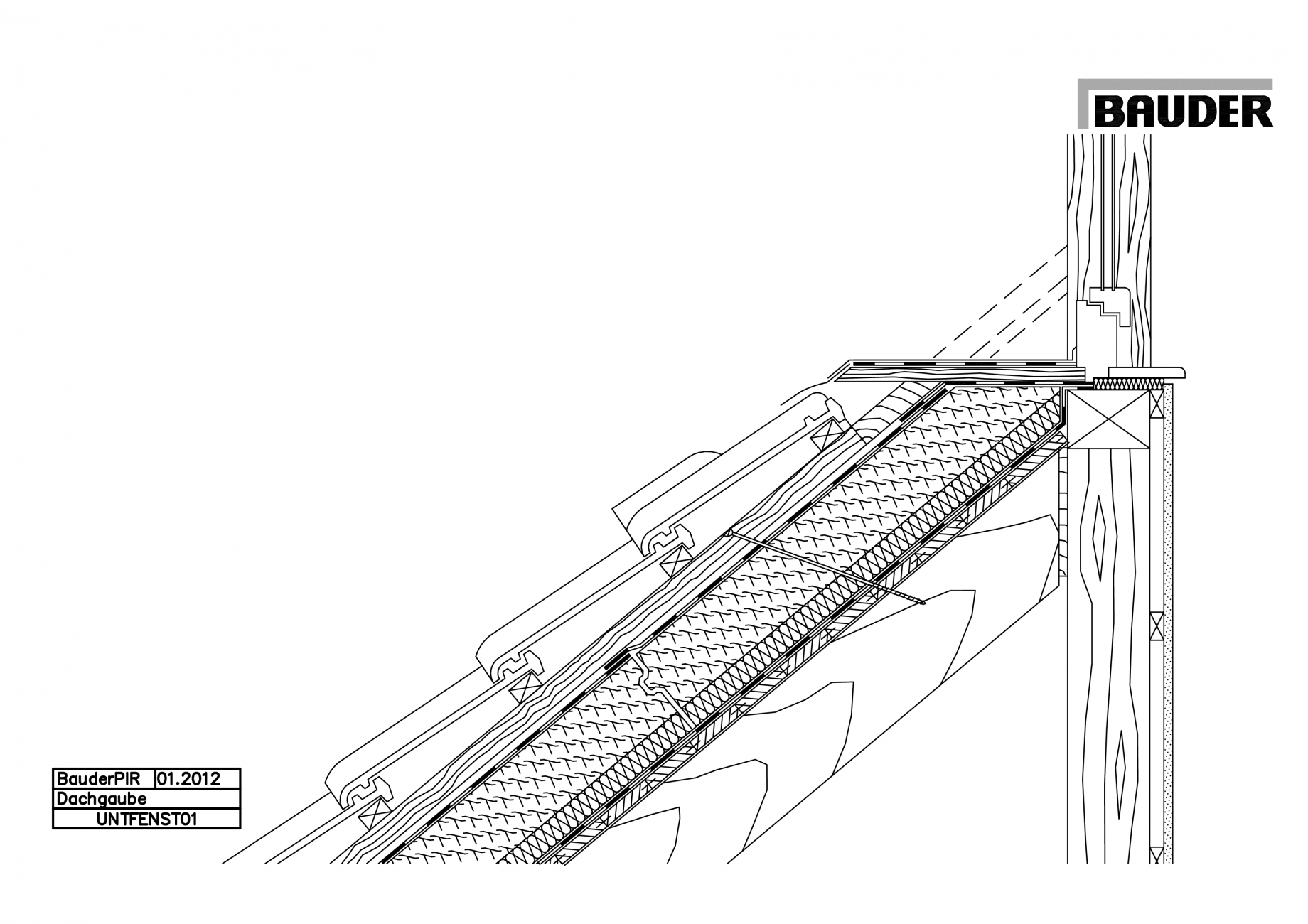 CAD-PDF Bauder - Acoperis ceramic - Detaliu lucarna UNTFENST01 BAUDER ...