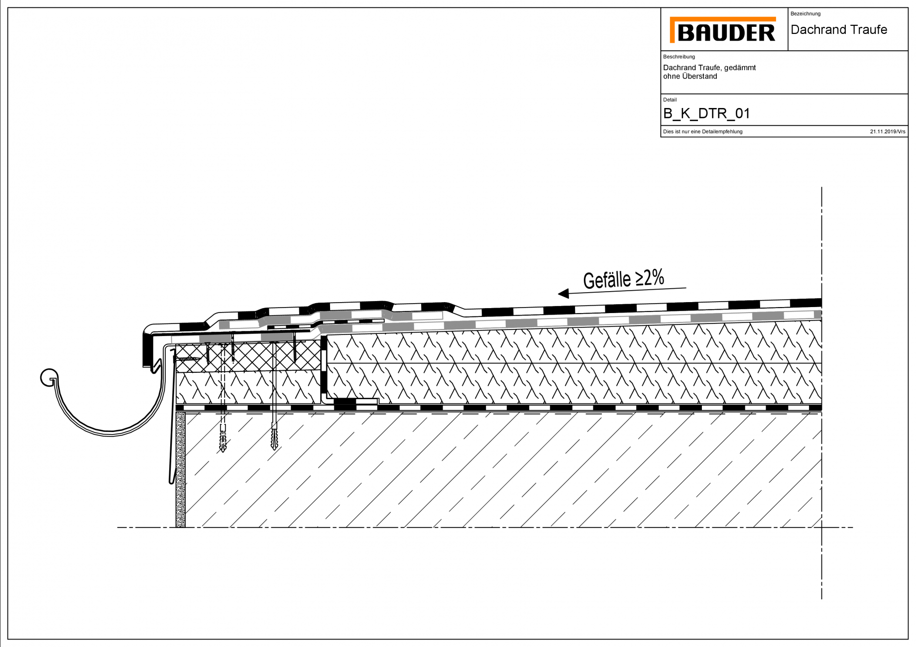 CAD-PDF Bauder - Detaliu streasina - B_K_DTR_01 BAUDER Detaliu de montaj