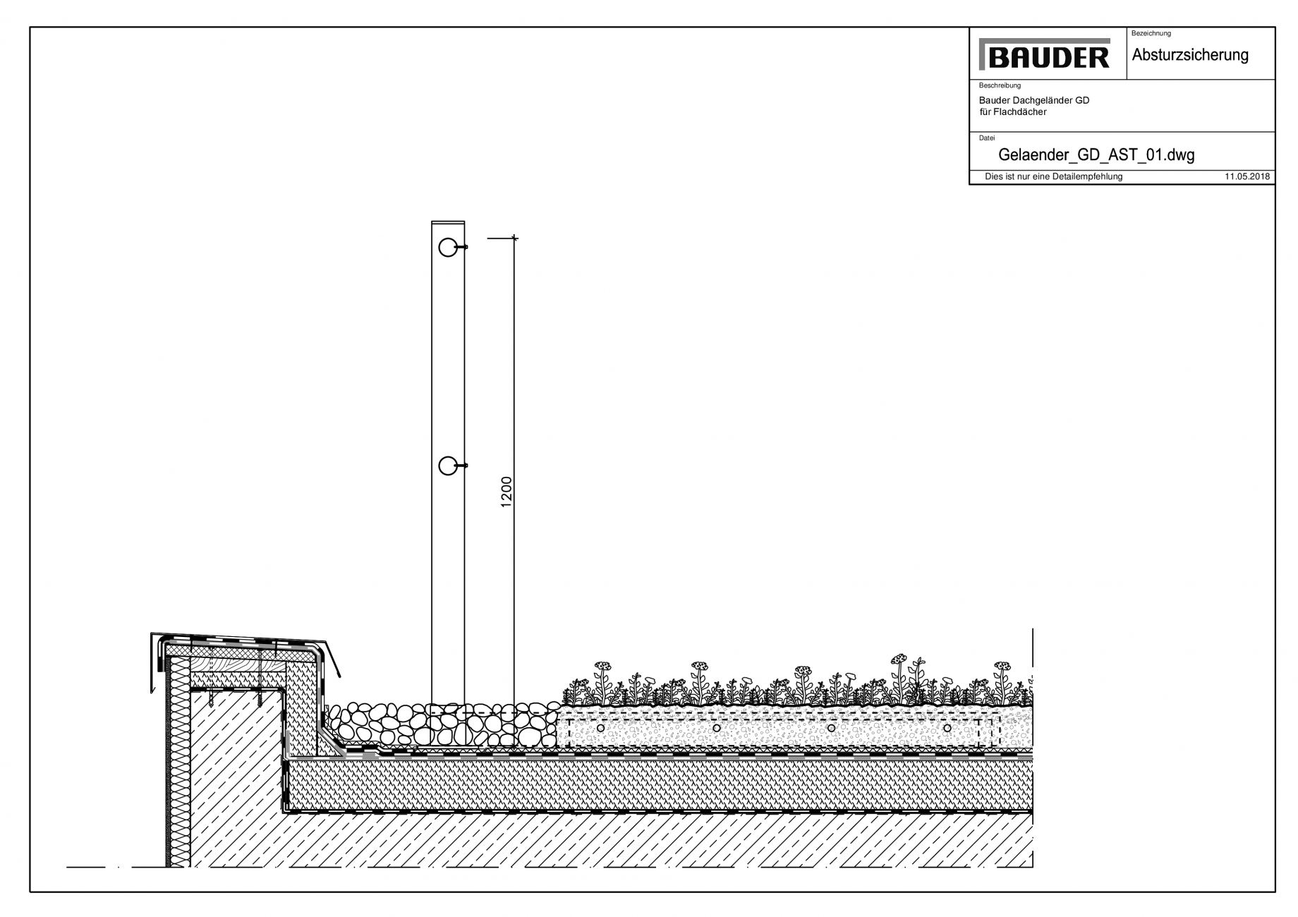 CAD-PDF Bauder - Detaliu balustrada (protectie impotriva caderii) - GD ...