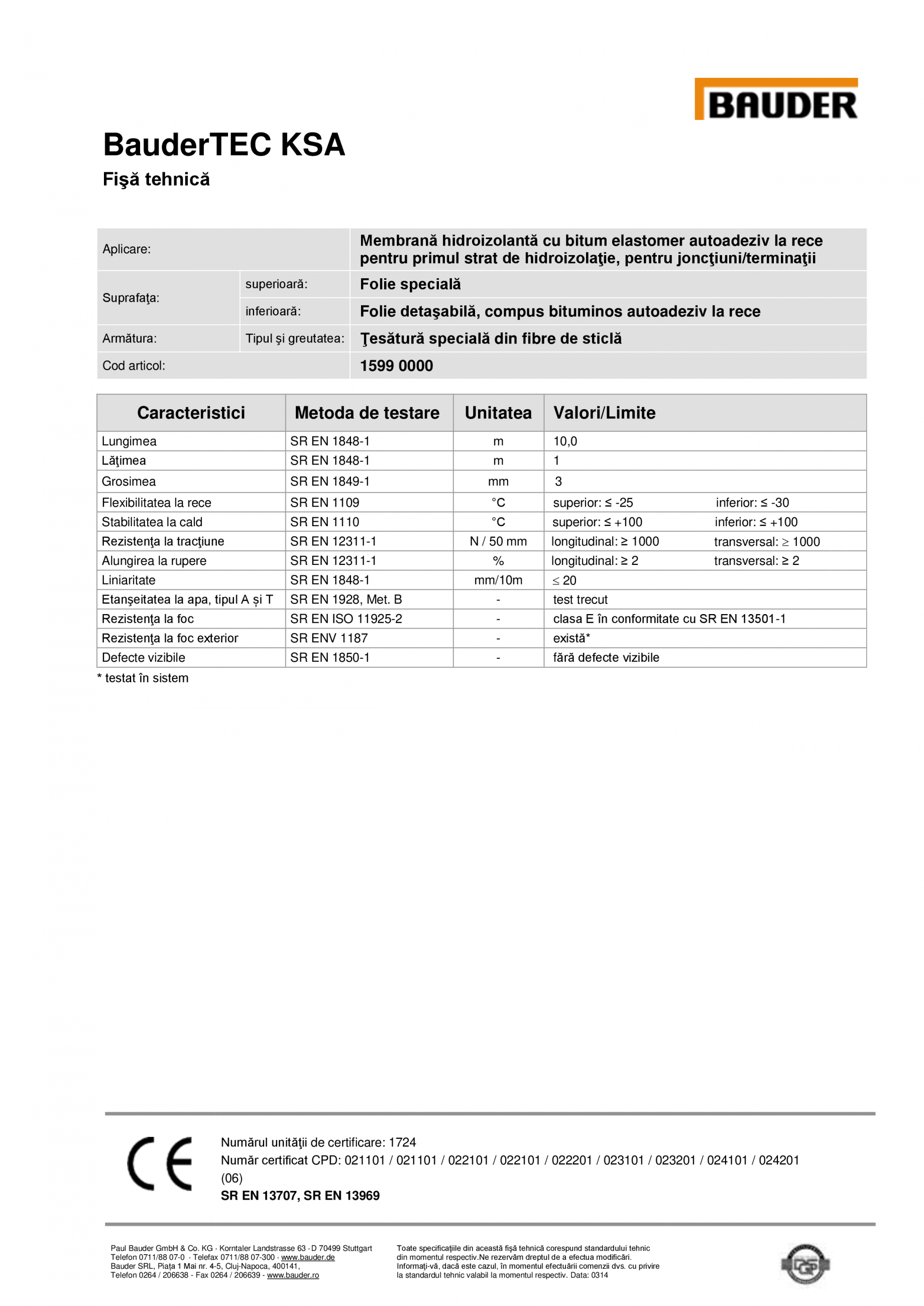 Membrana autoadeziva la rece cu bitum elastomer BAUDER KSA Fisa tehnica ...
