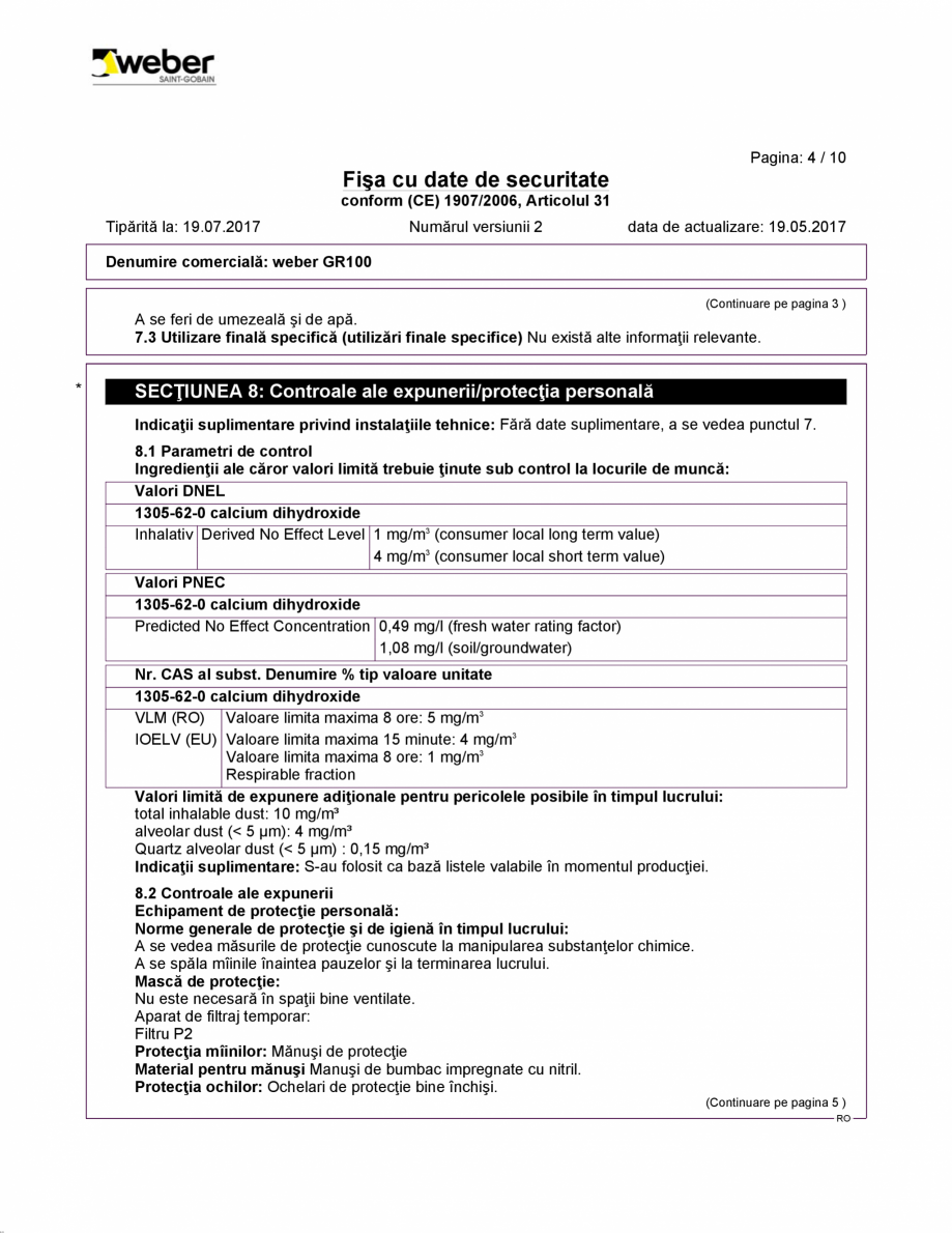 Fisa cu datele de securitate pentru grund de profunzime WEBER GR100 ...