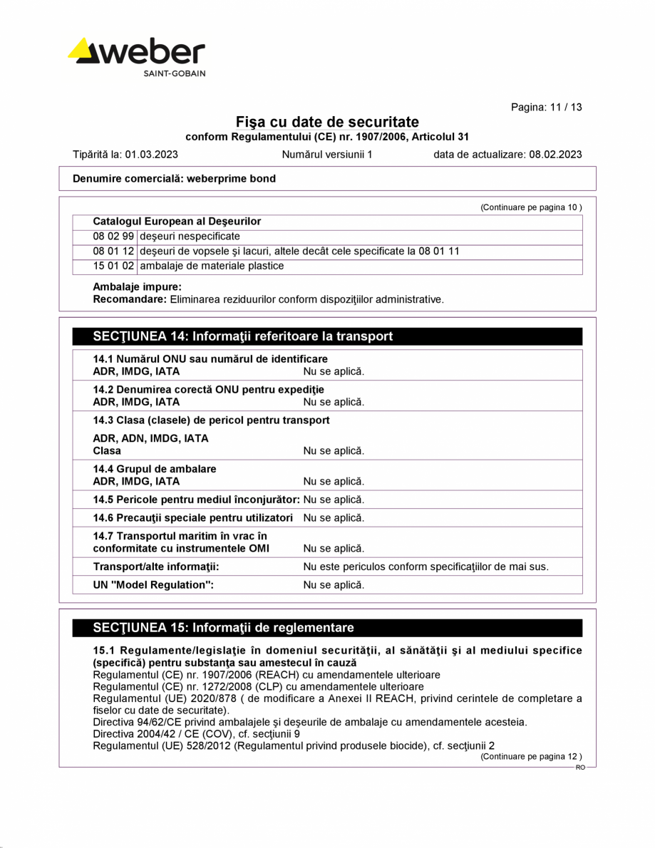 Fisa cu datele de securitate pentru amorsa universala concentrata WEBER ...